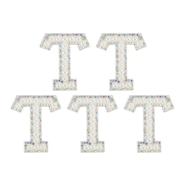 Uxcell Iron on Letter T Patch Colored Rhinestone Shiny Pearl English ...