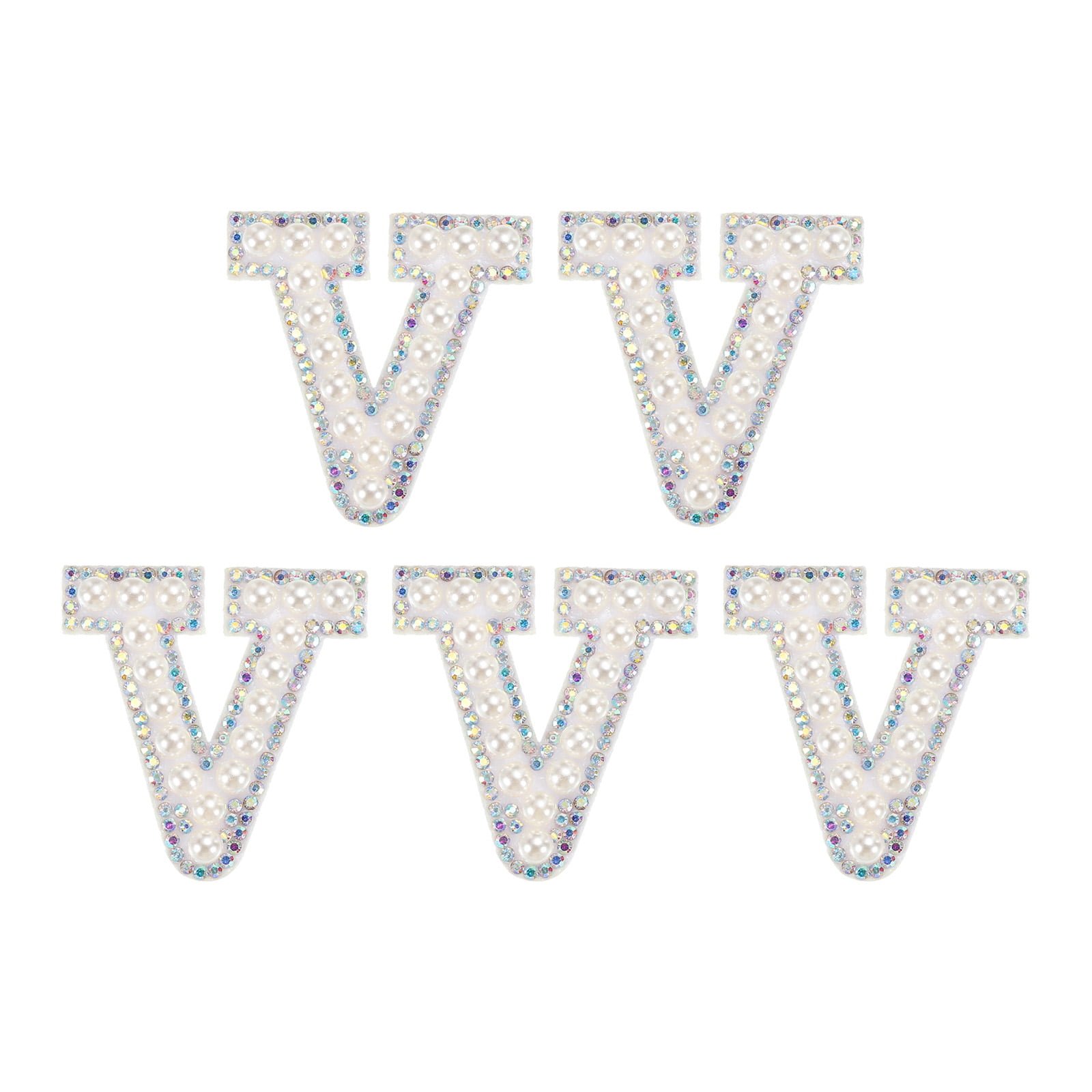 Uxcell Iron on Letter V Patch Colored Rhinestone Shiny Pearl English ...