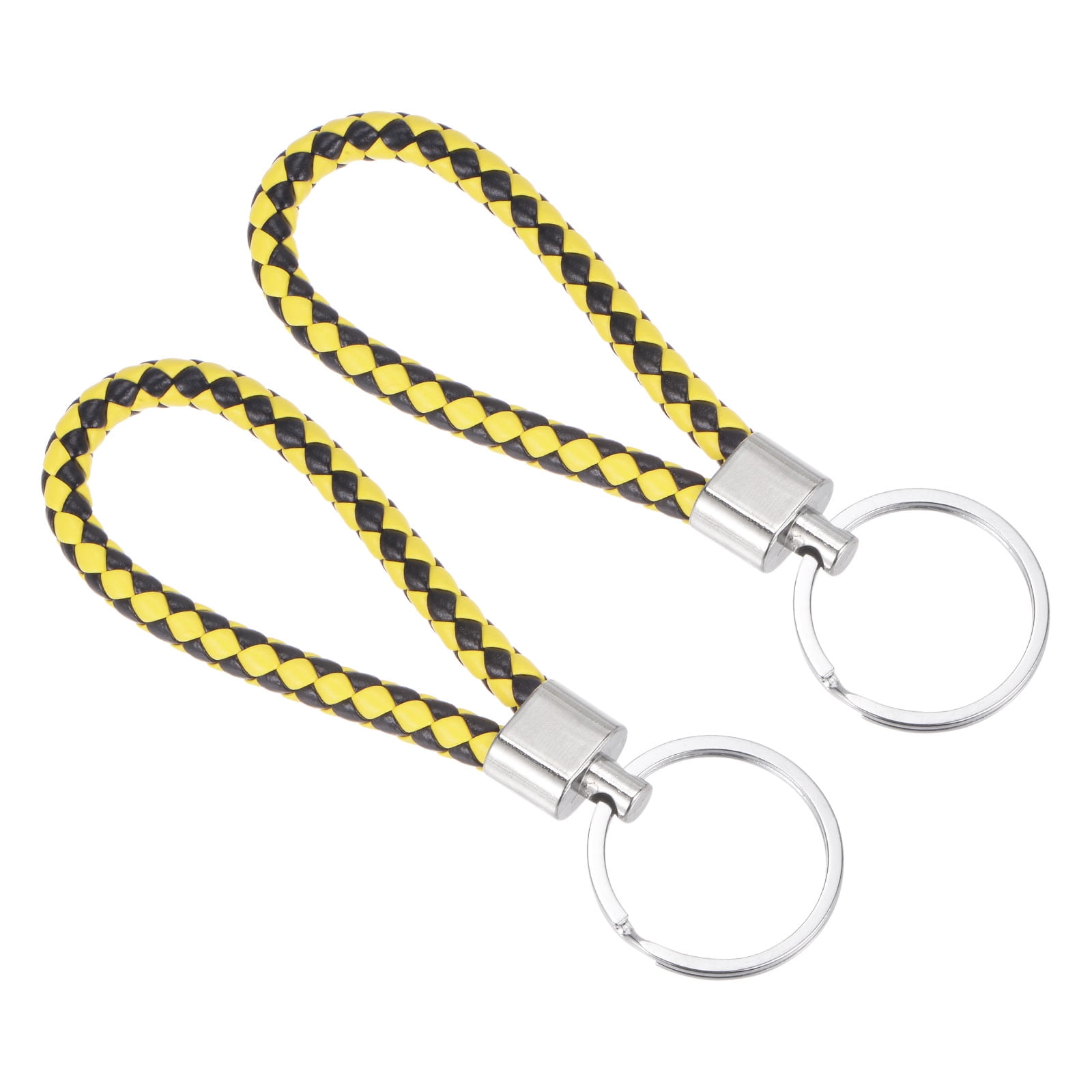 Uxcell Keyring Woven Lanyard Straps Braided Leather Keychain, Black ...