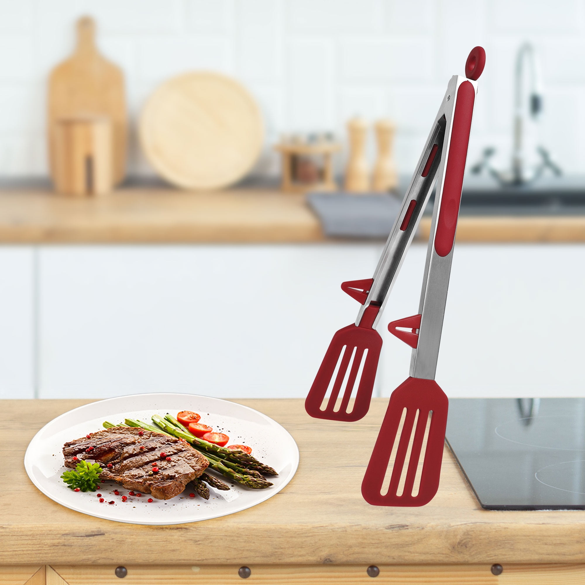 Uxcell Kitchen Tongs Silicone Tip Stainless Steel Tongs with Stands 12 ...