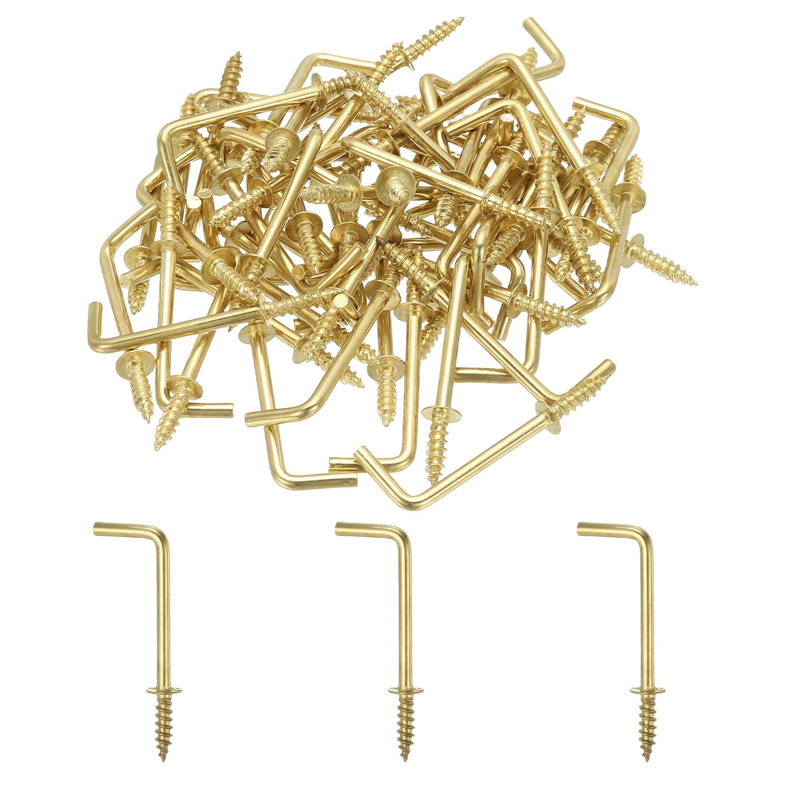 Uxcell L-Shape Screw Hooks Brass Plated Steel Shape Right Angle Medal ...