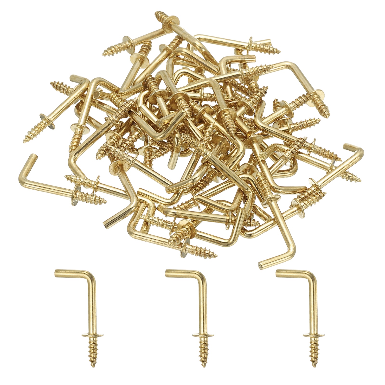 Uxcell L-Shape Screw Hooks Brass Plated Steel Shape Right Angle Medal ...