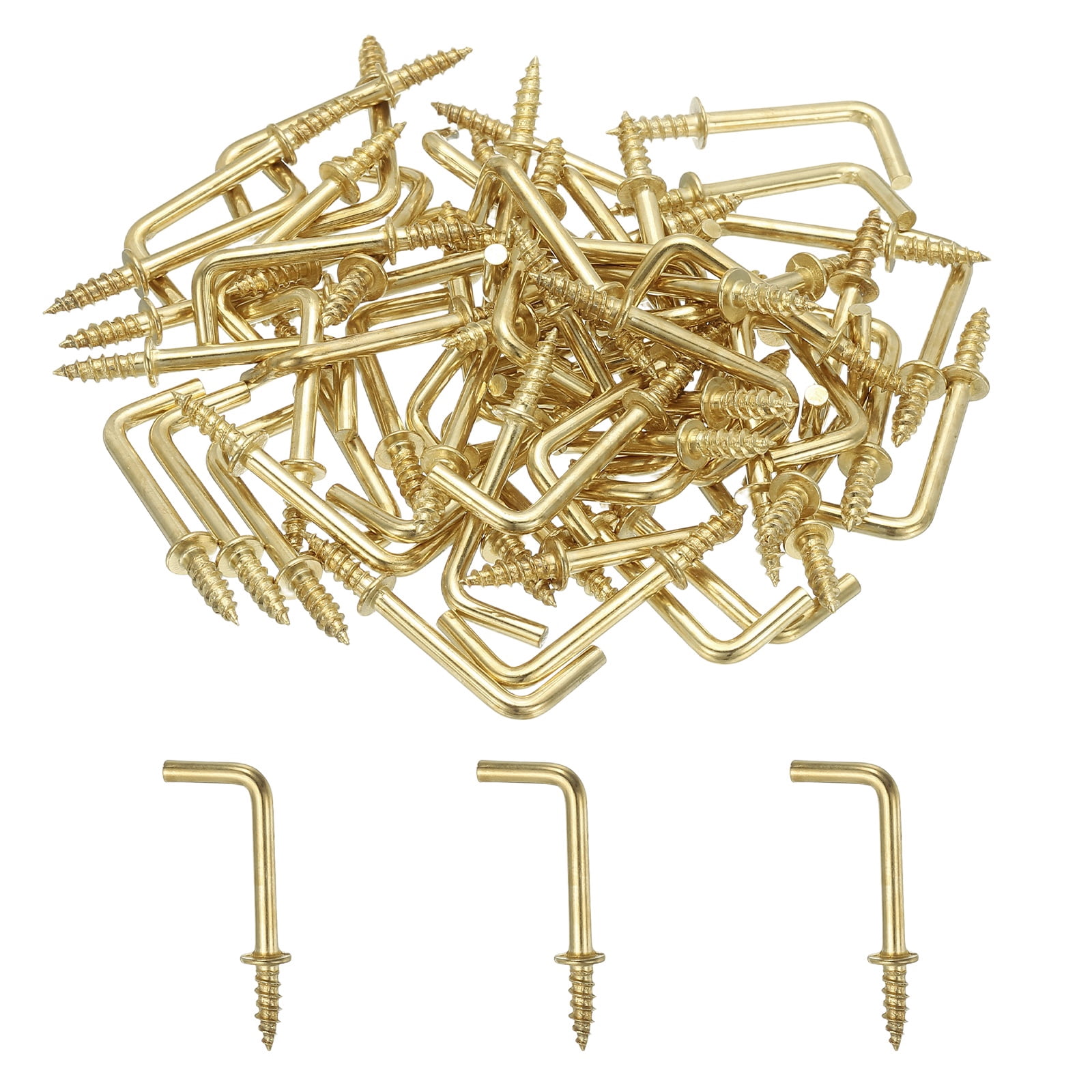 Uxcell L-Shape Screw Hooks Brass Plated Steel Shape Right Angle Medal ...
