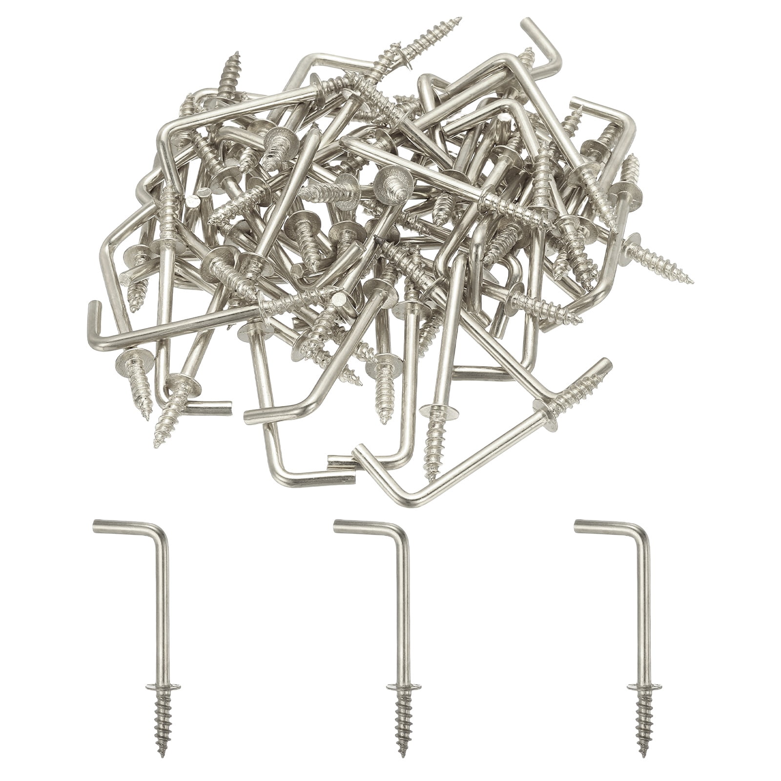 Uxcell L-Shape Screw Hooks Brass Plated Steel Shape Right Angle Medal ...