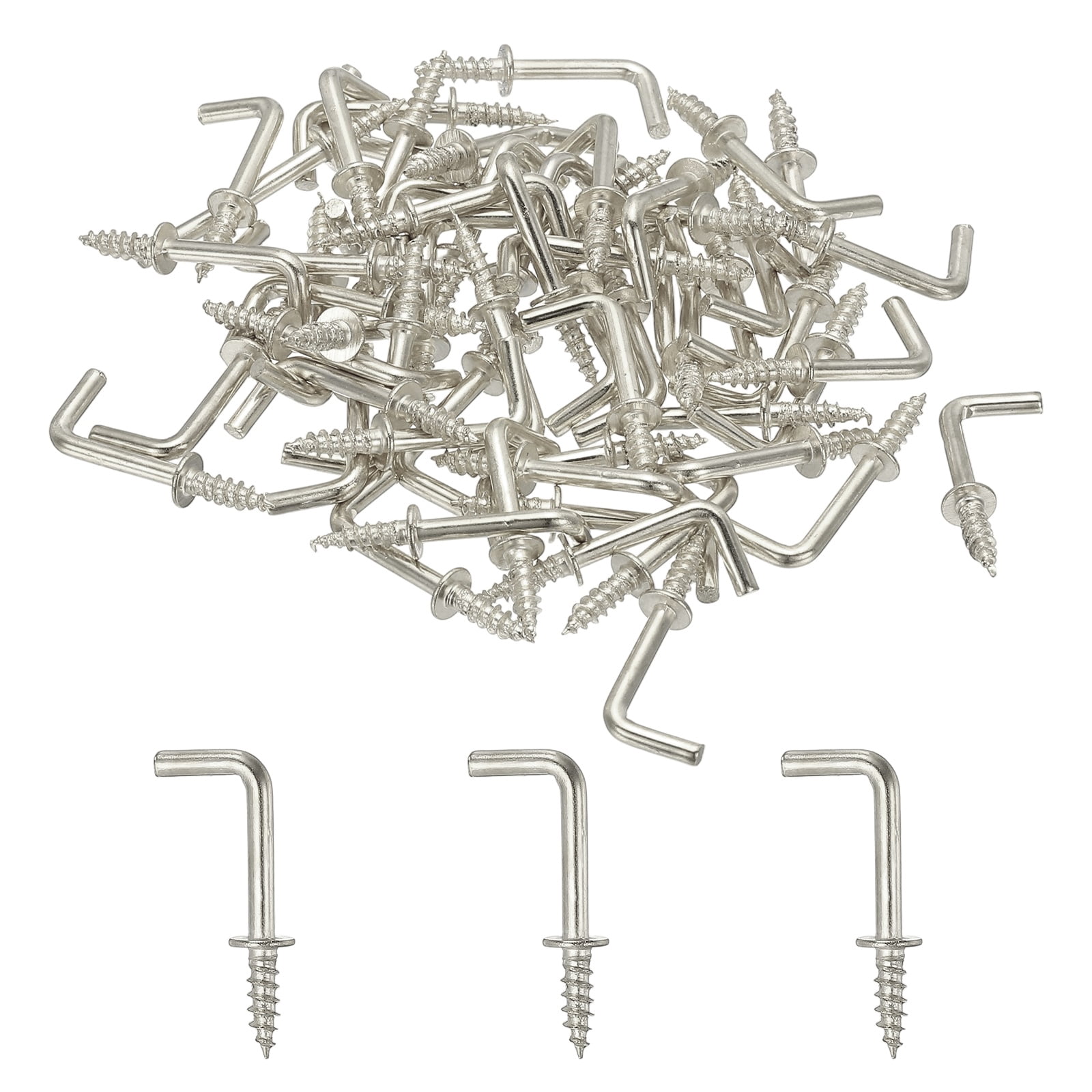 Uxcell L-Shape Screw Hooks Brass Plated Steel Shape Right Angle Medal ...