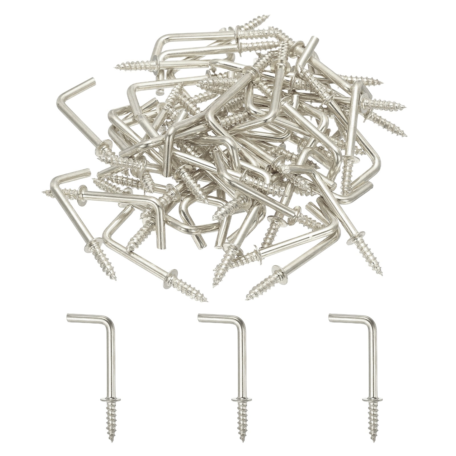 Uxcell L-Shape Screw Hooks Brass Plated Steel Shape Right Angle Medal ...