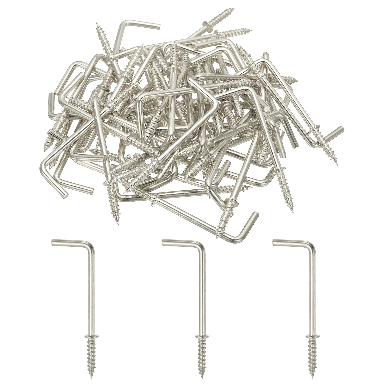 Uxcell L-Shape Screw Hooks Brass Plated Steel Shape Right Angle Medal ...