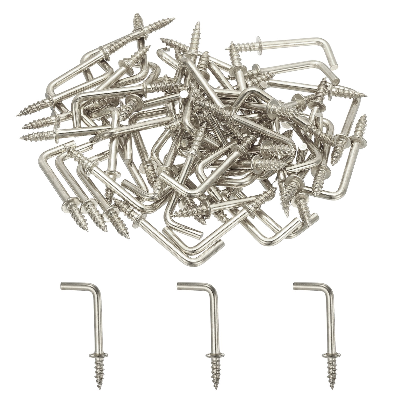 Uxcell L-Shape Screw Hooks Brass Plated Steel Shape Right Angle Medal ...