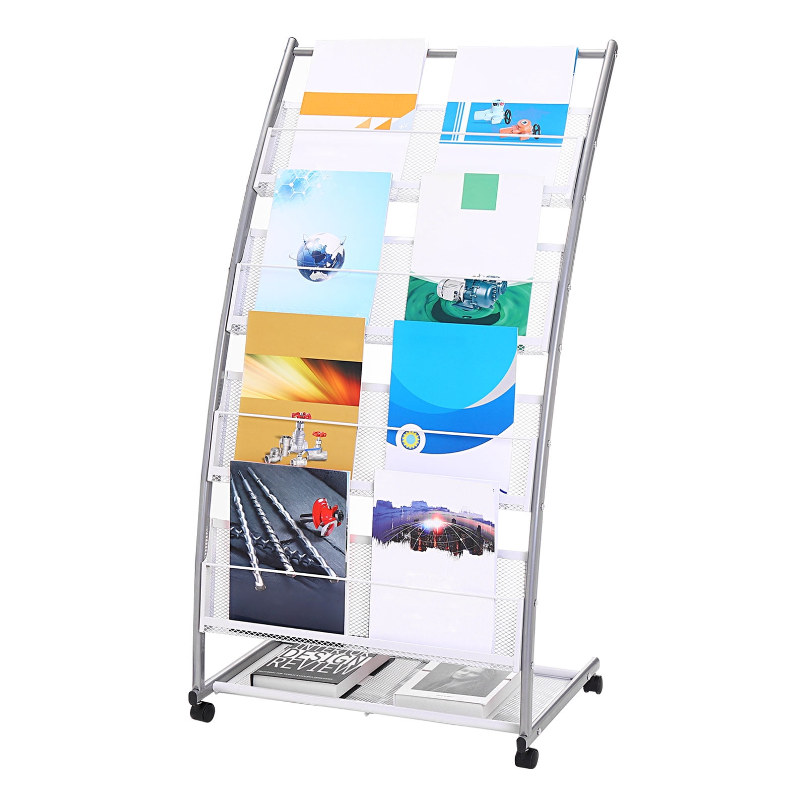 Uxcell L-shaped Magazine Display Racks Floor Standing 4 Layers Brochure ...