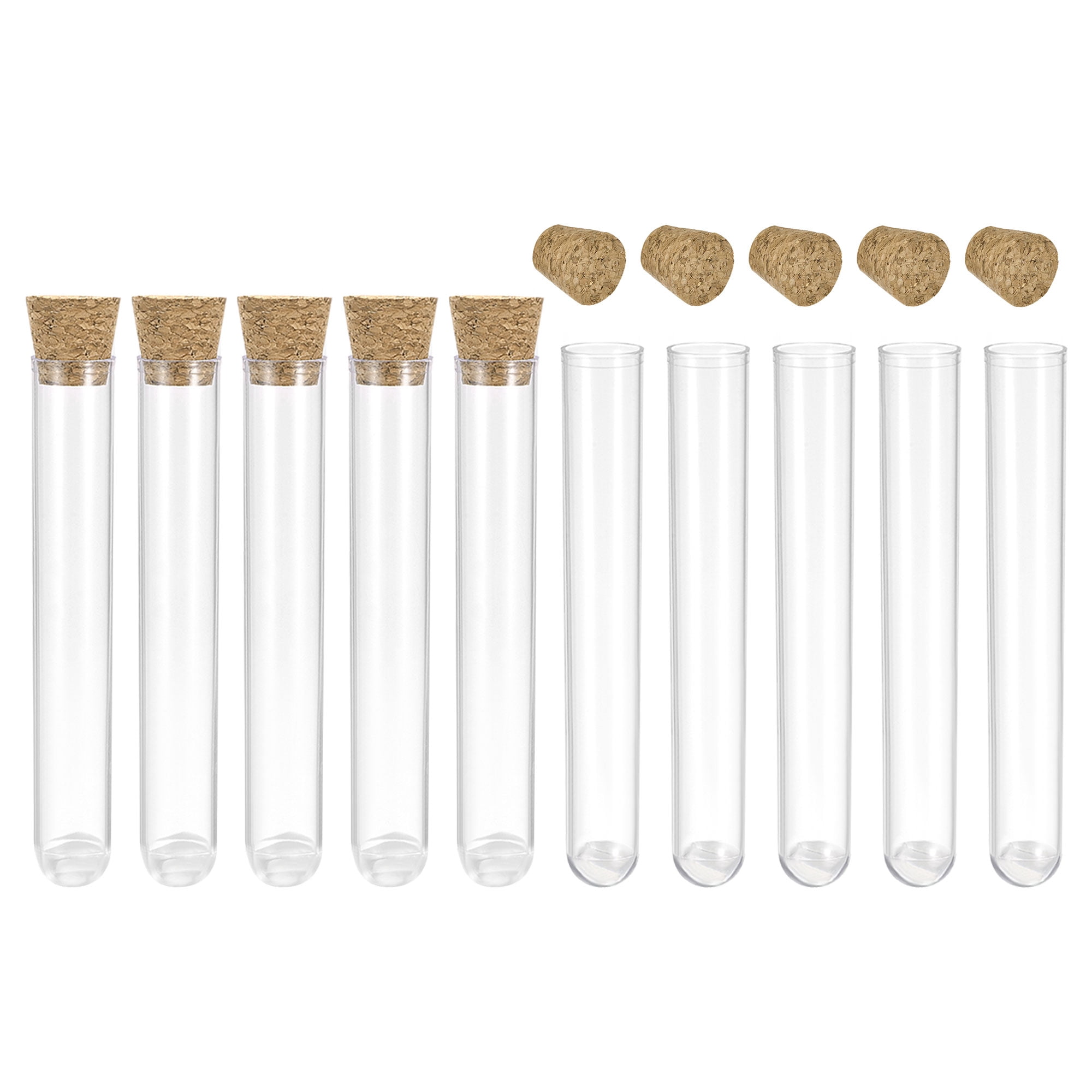 Uxcell Lab Tube Plastic Round Base Test Tubes with Cork Stoppers 10 ...