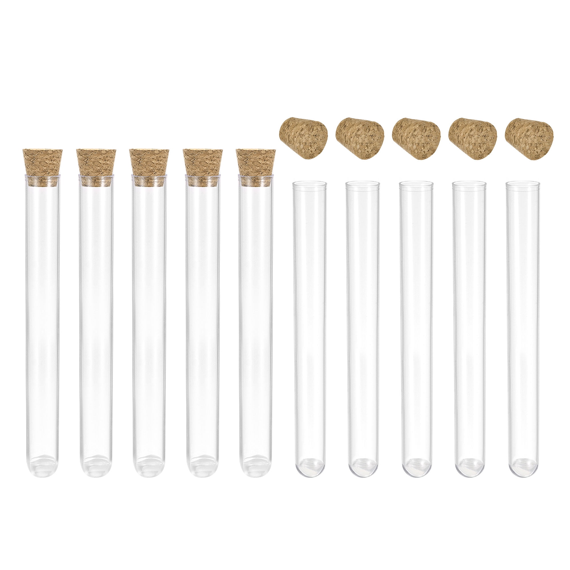 Uxcell Lab Tube Plastic Round Base Test Tubes with Cork Stoppers 10 ...