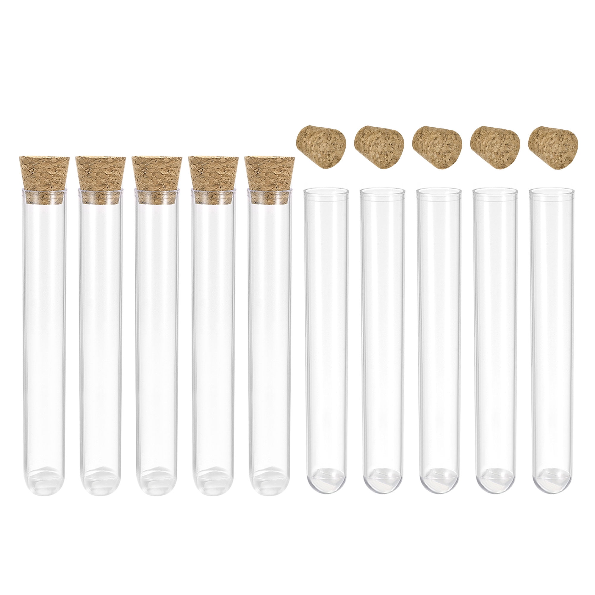 Uxcell Lab Tube Plastic Round Base Test Tubes with Cork Stoppers 10 ...