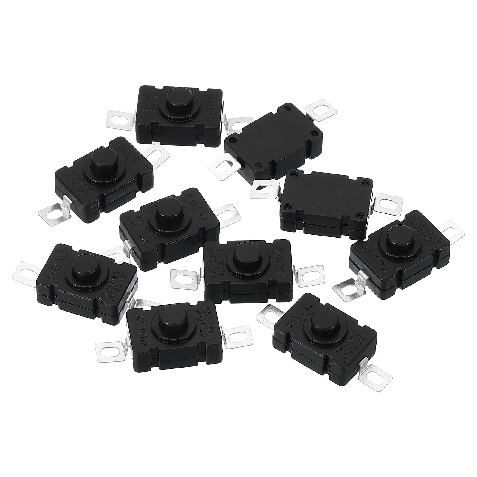Uxcell Latching Push Button Switch, 10 Pcs KAN28 Flat Pin with Hole On ...