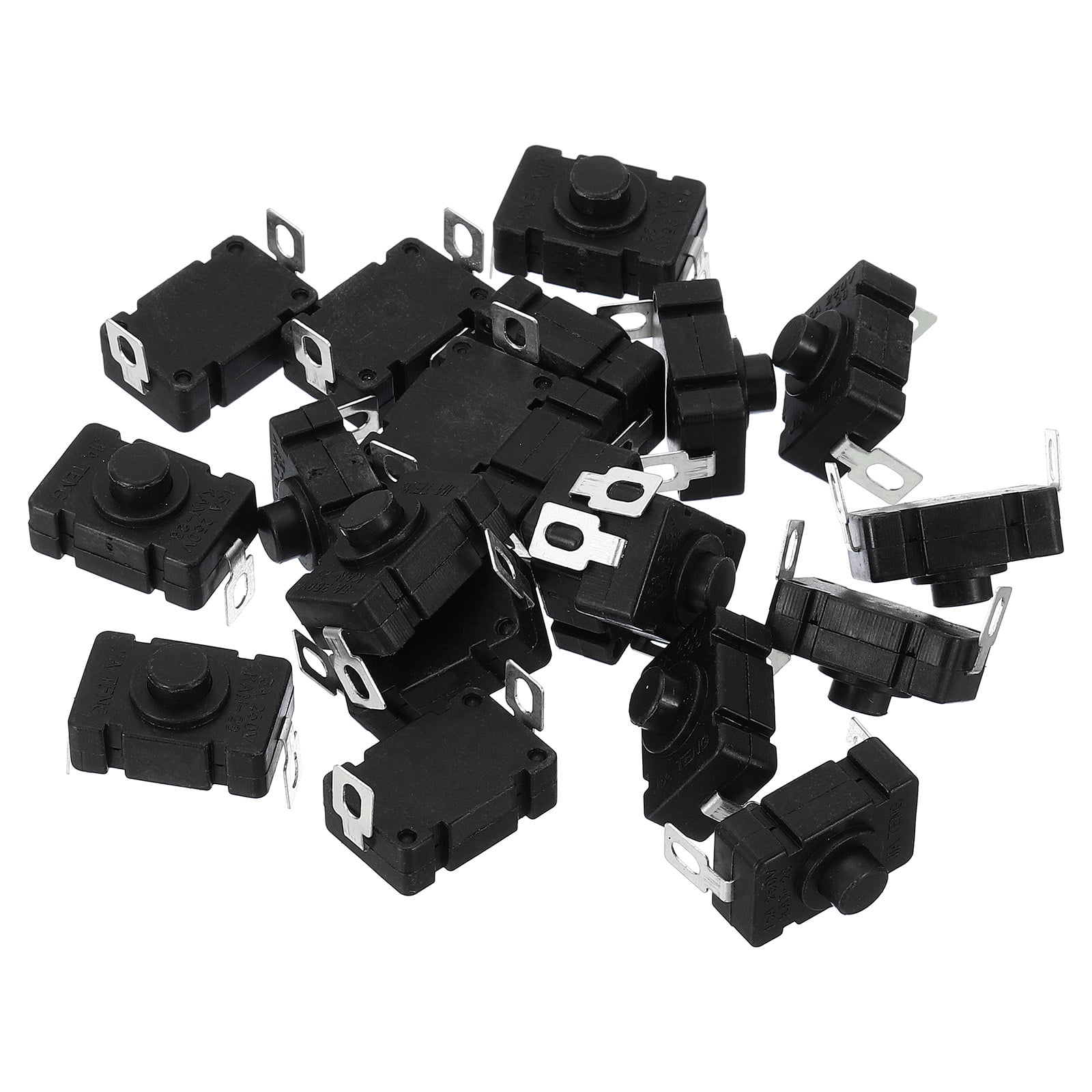 Uxcell Latching Push Button Switch, 20 Pcs KAN28 Bent Pin with Hole On ...