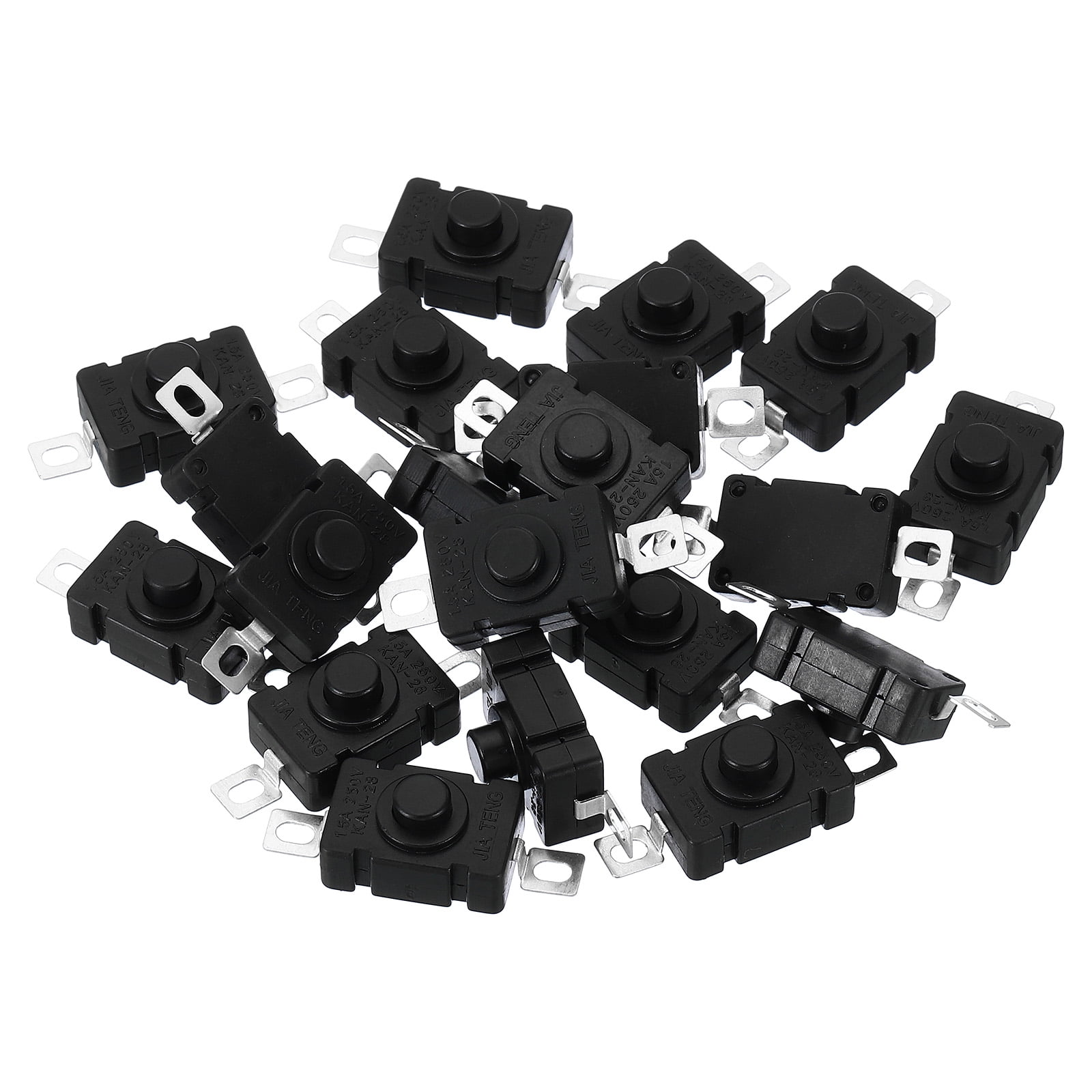Uxcell Latching Push Button Switch, 20 Pcs KAN28 Flat Pin with Hole On ...