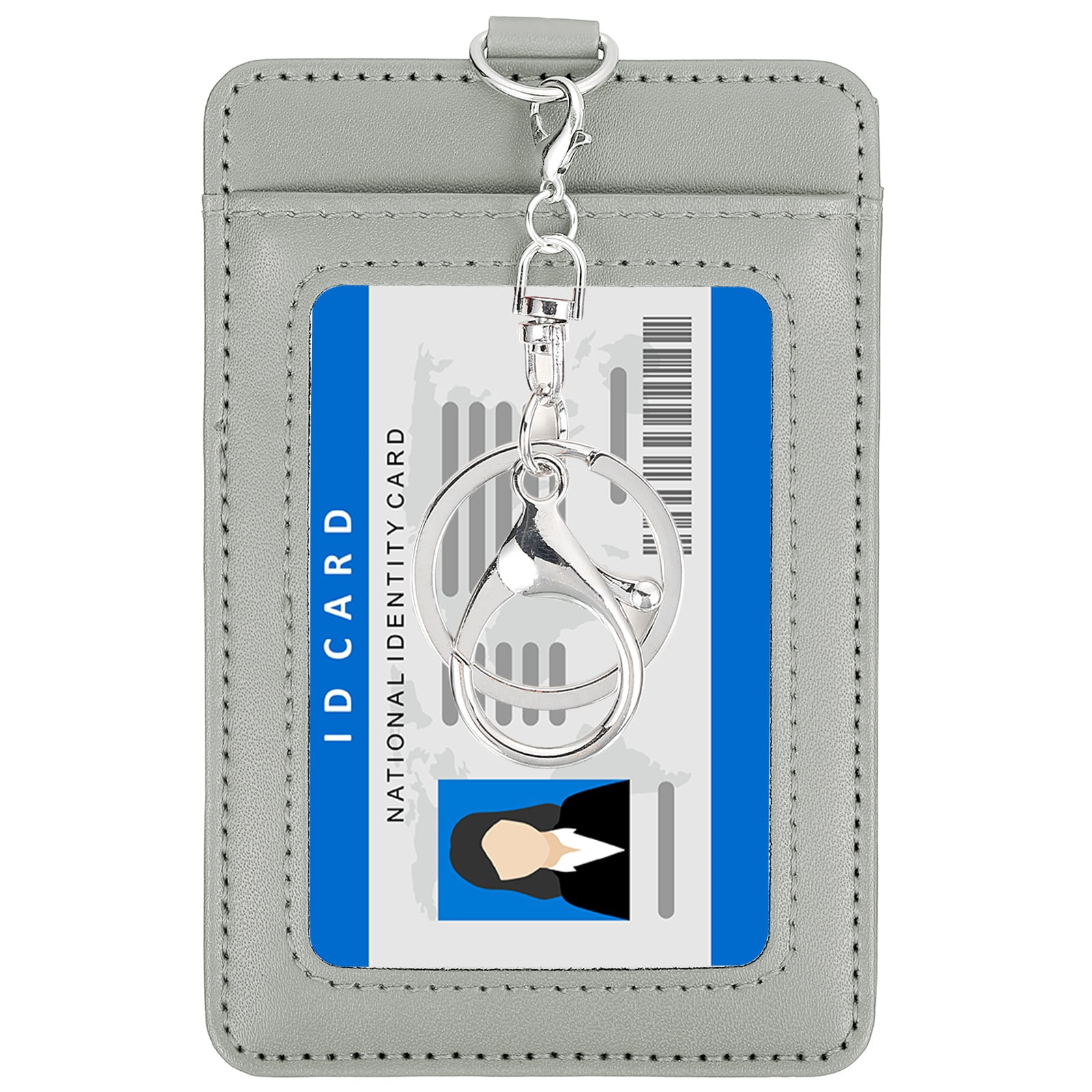 Uxcell Leather Badge Holder with Clear ID Window, Vertical Credit Card ...