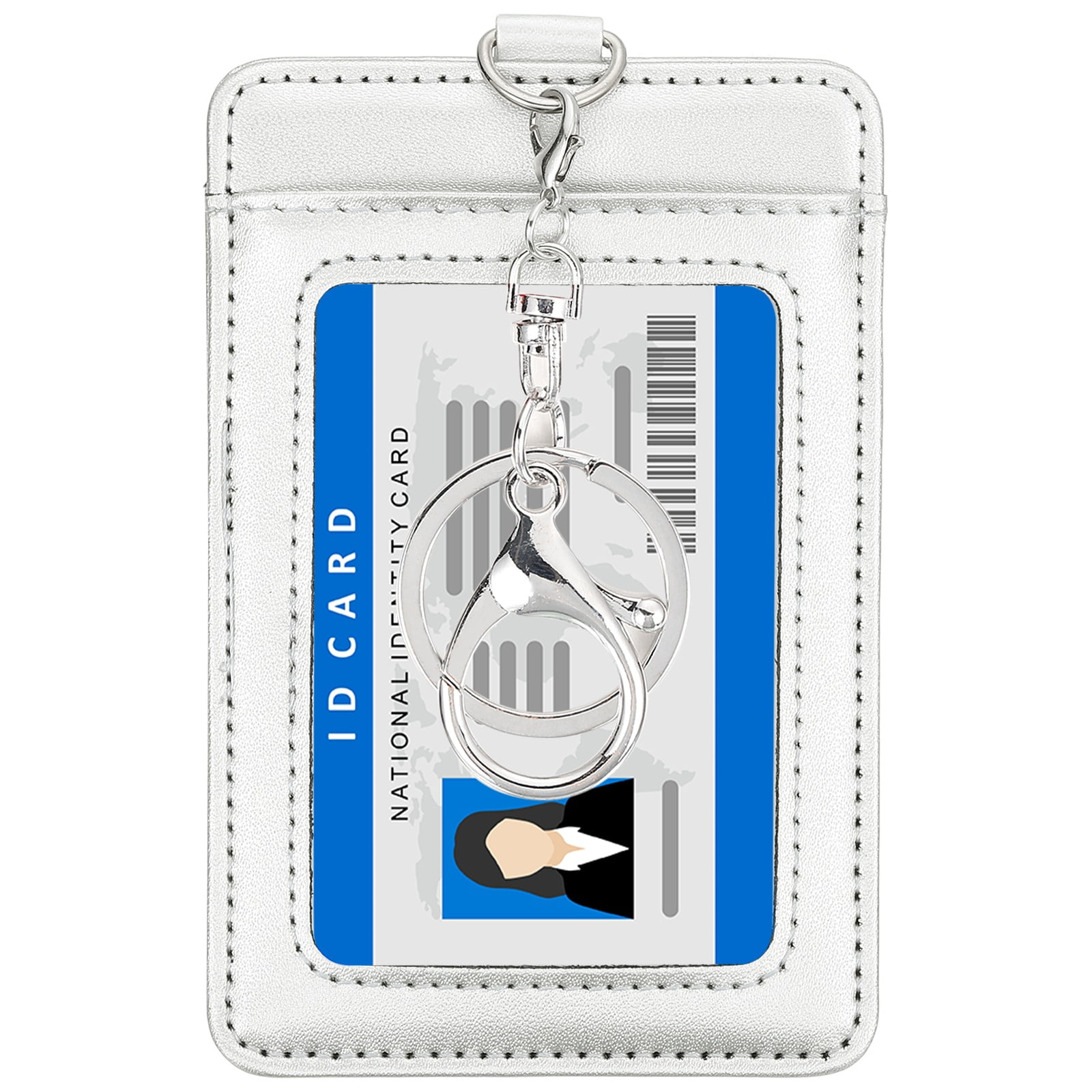 Uxcell Leather Badge Holder with Clear ID Window, Vertical Credit Card ...