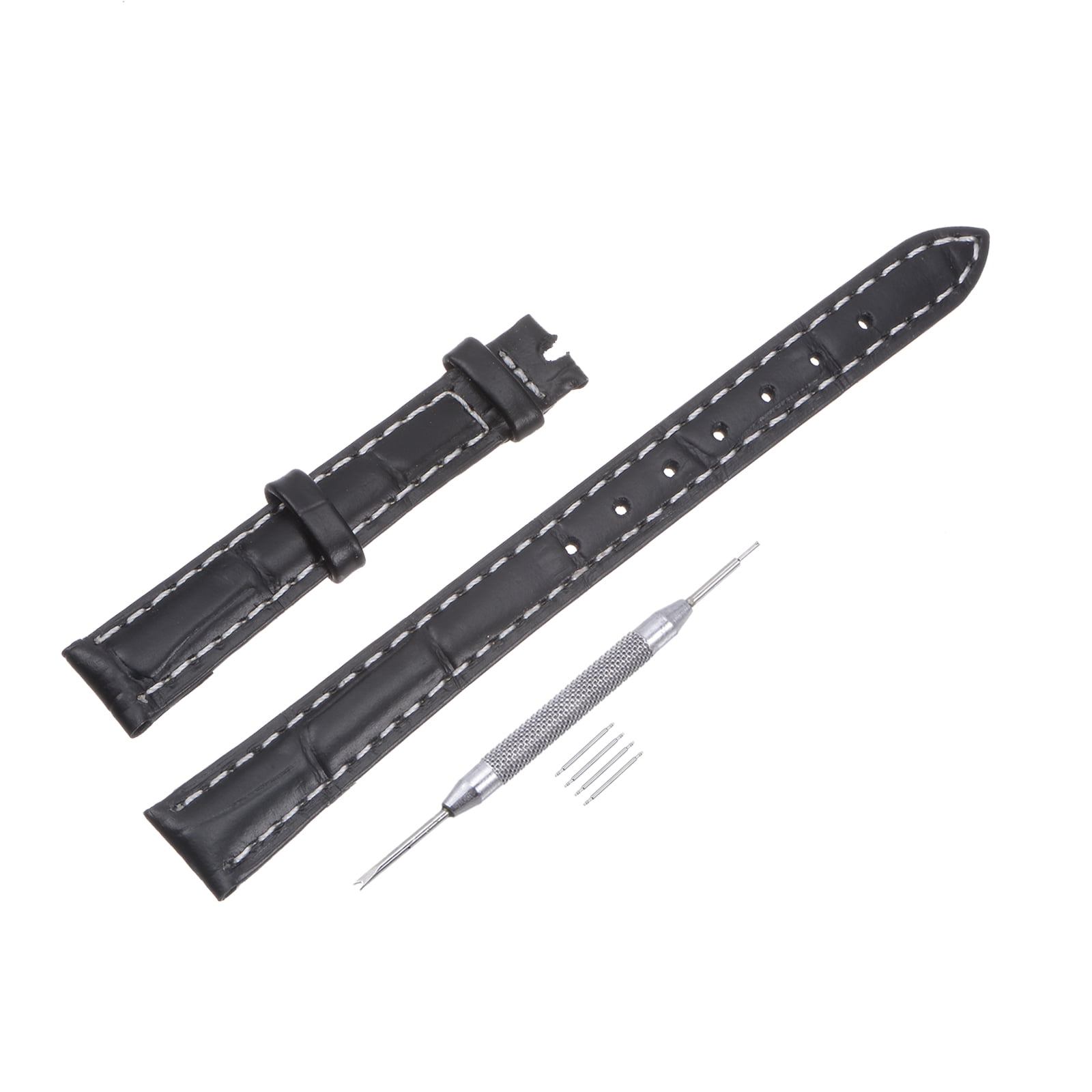 Uxcell Leather Band Embossed 12mm Black Leather Watch Strap with Spring ...