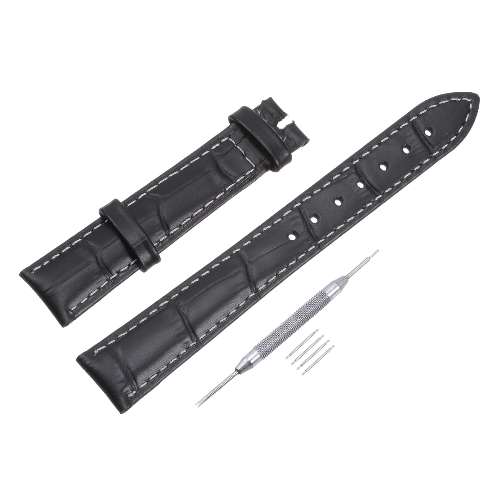 Uxcell Leather Band Embossed 15mm Black Leather Watch Strap with Spring ...