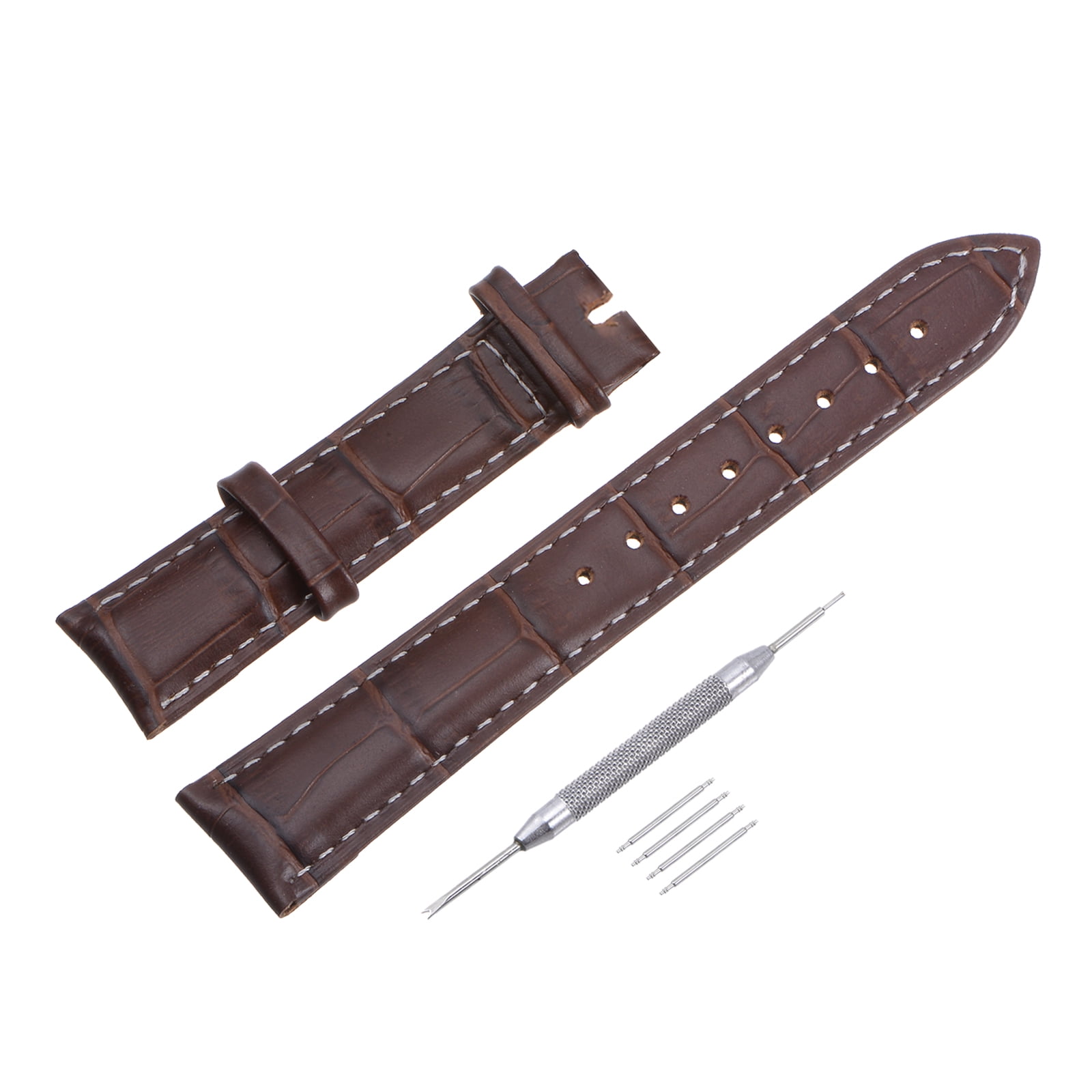 Uxcell Leather Band Embossed 18mm Brown Leather Watch Strap with Spring ...
