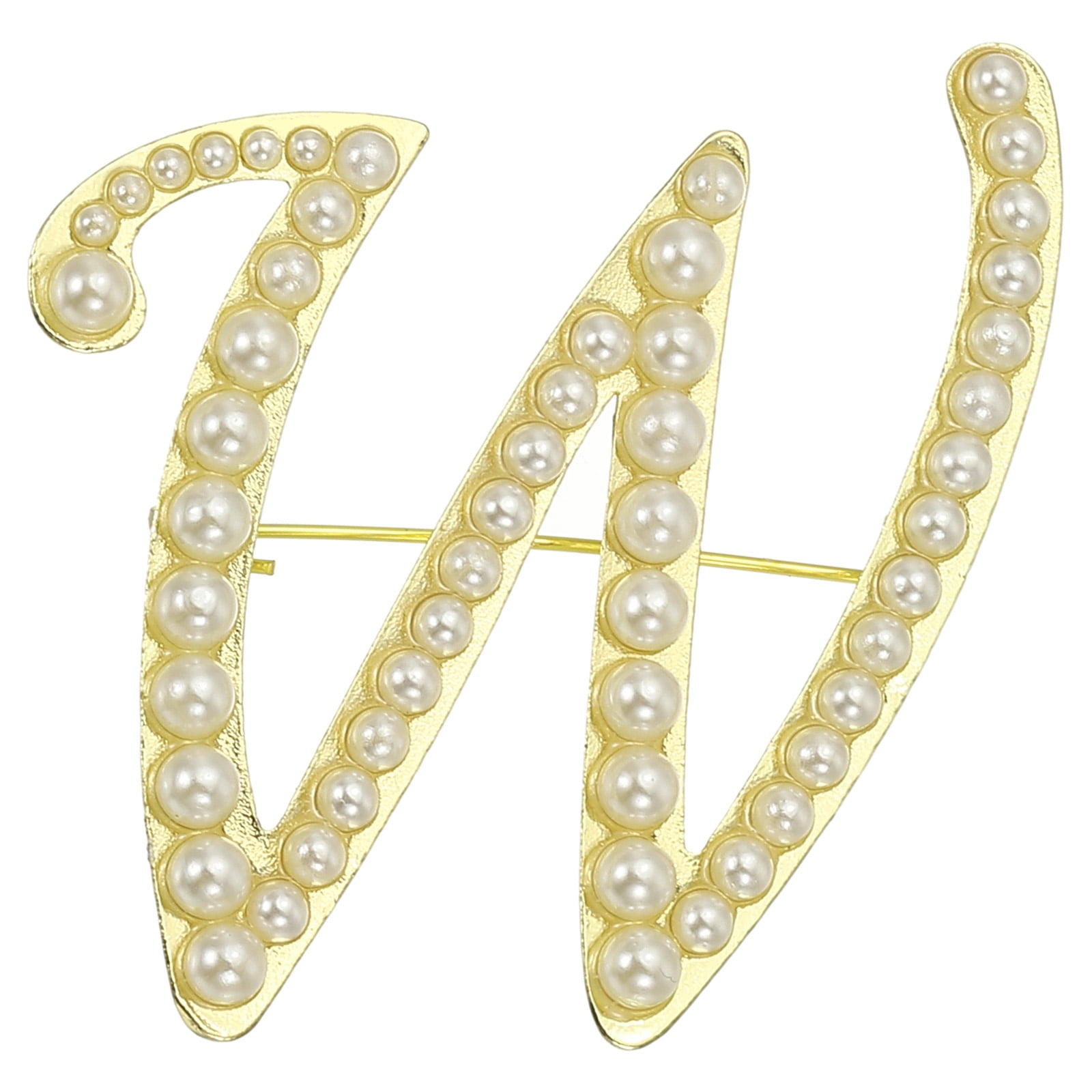 Uxcell Letter Brooch Pins, Pearl Initial Rhinestone Alphabet W Letter ...