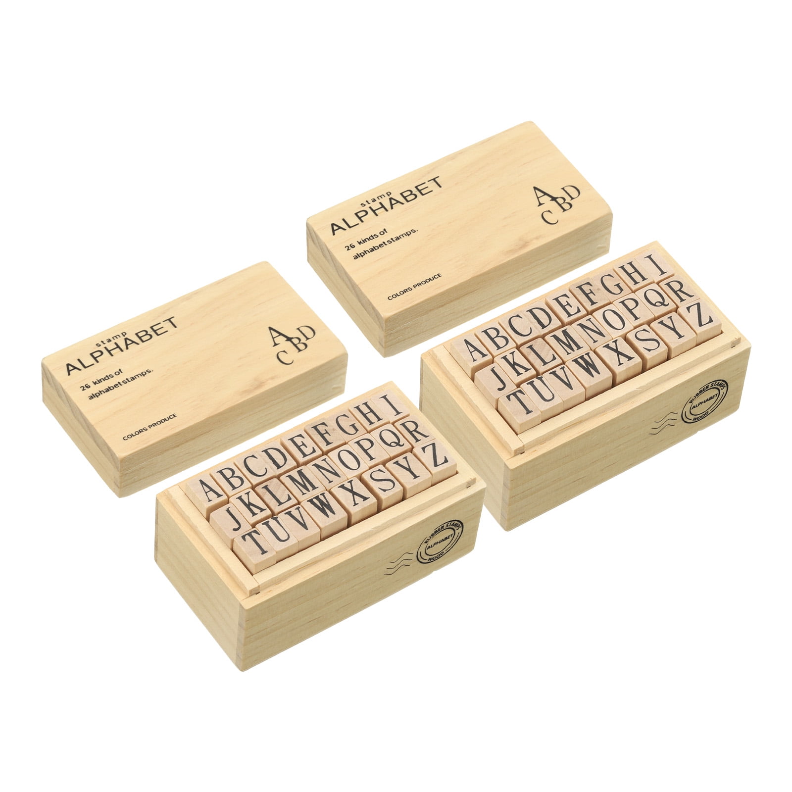 Uxcell Letter Rubber Stamps, 52Pcs 2 Set Wood Stamp with Vintage Box ...