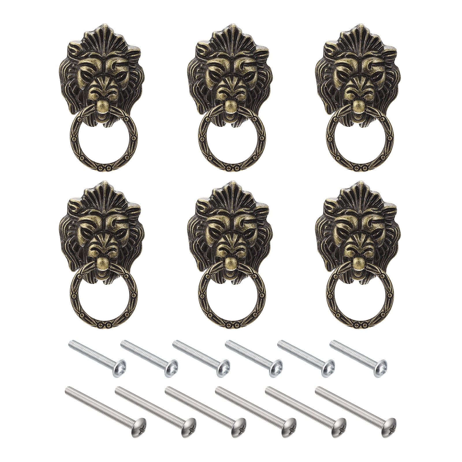 Uxcell Lion Head Pulls Knob 6 Pack 1.69"x2.09" for Dresser Wardrobe ...