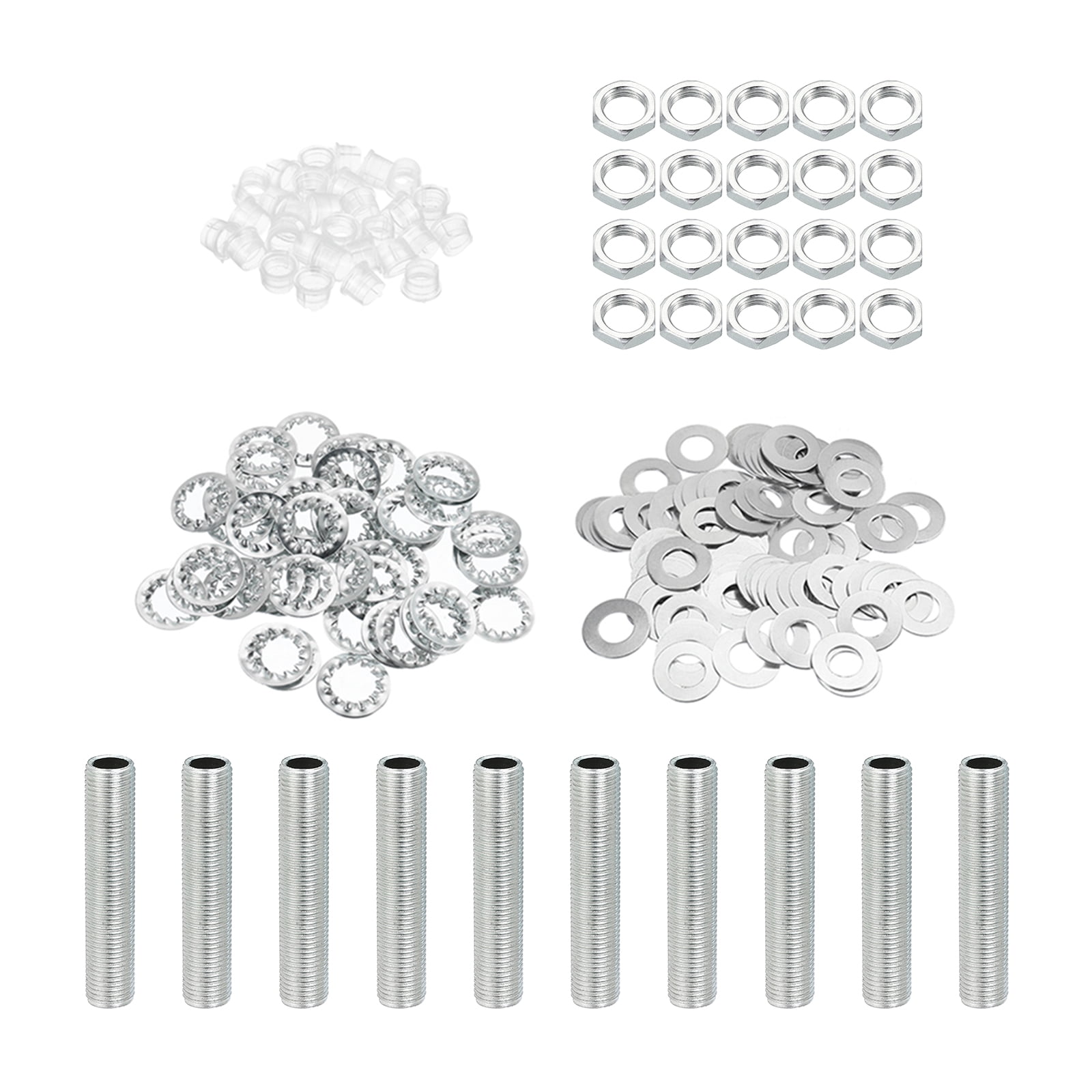 Uxcell M10 Thread 1.97" Lamp Pipe Kit with Lock Nuts Washers Fasteners ...