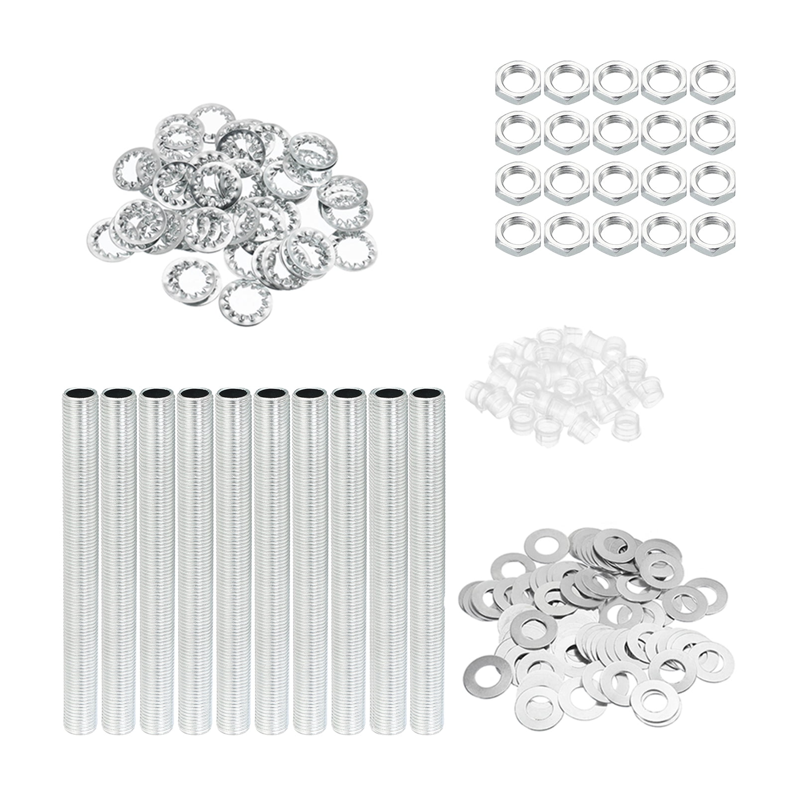 Uxcell M10 Thread 3.94" Lamp Pipe Kit with Lock Nuts Washers Fasteners ...