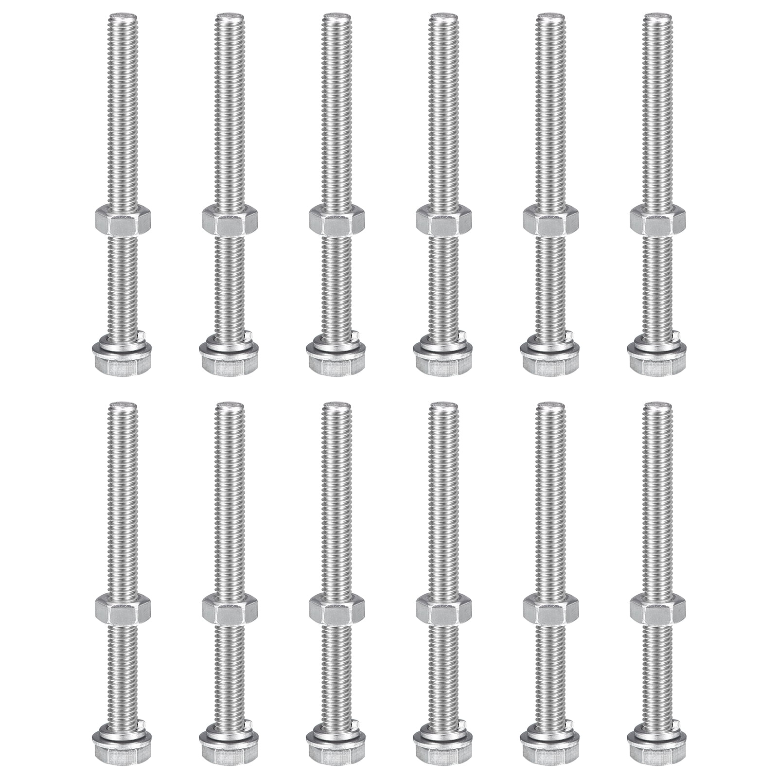 Uxcell M10 x 100mm Hex Head Screws Bolts, Nuts, Flat & Lock Washers ...