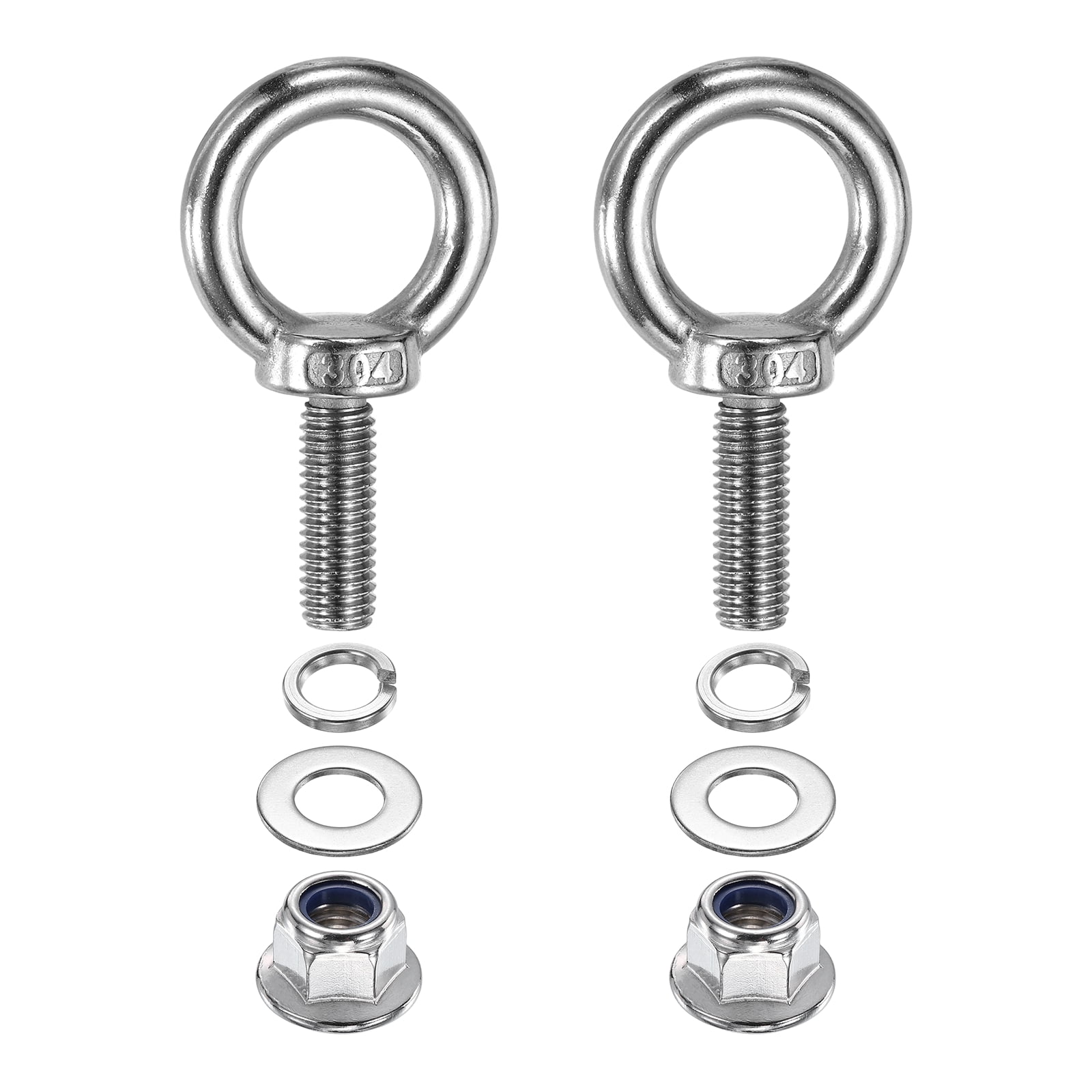Uxcell M10 x 30mm Shoulder Eye Bolt, 2 Pcs 302 Stainless Steel Lifting ...