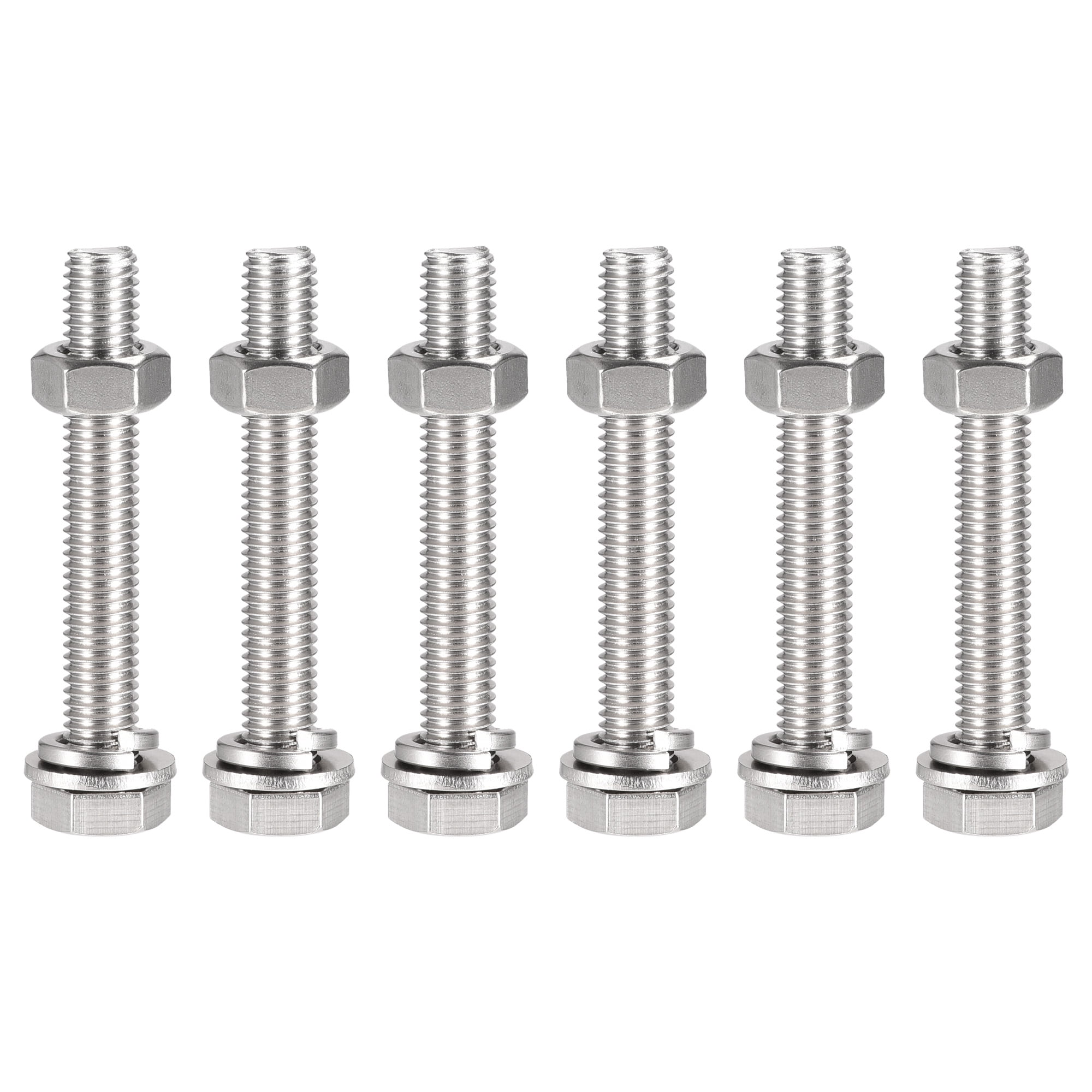 Uxcell M10 x 70mm 304 Stainless Steel Hex Head Screws Bolts, Nuts, Flat ...