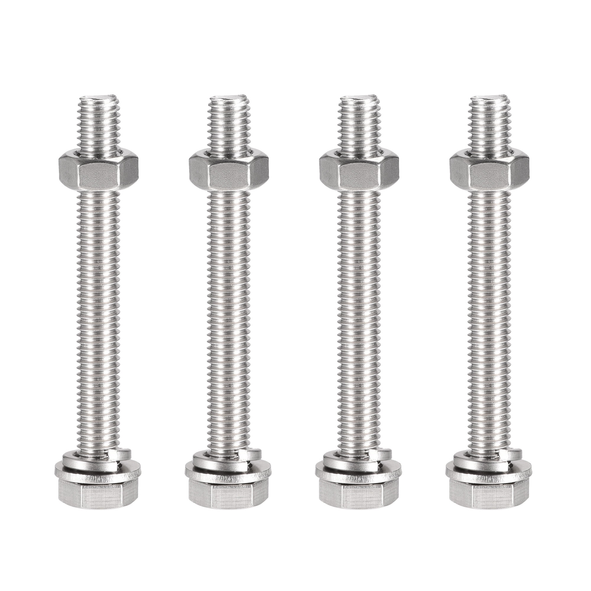 Uxcell M10 x 90mm 304 Stainless Steel Hex Head Screws Bolts, Nuts, Flat & Lock Washers Kits 4 ...