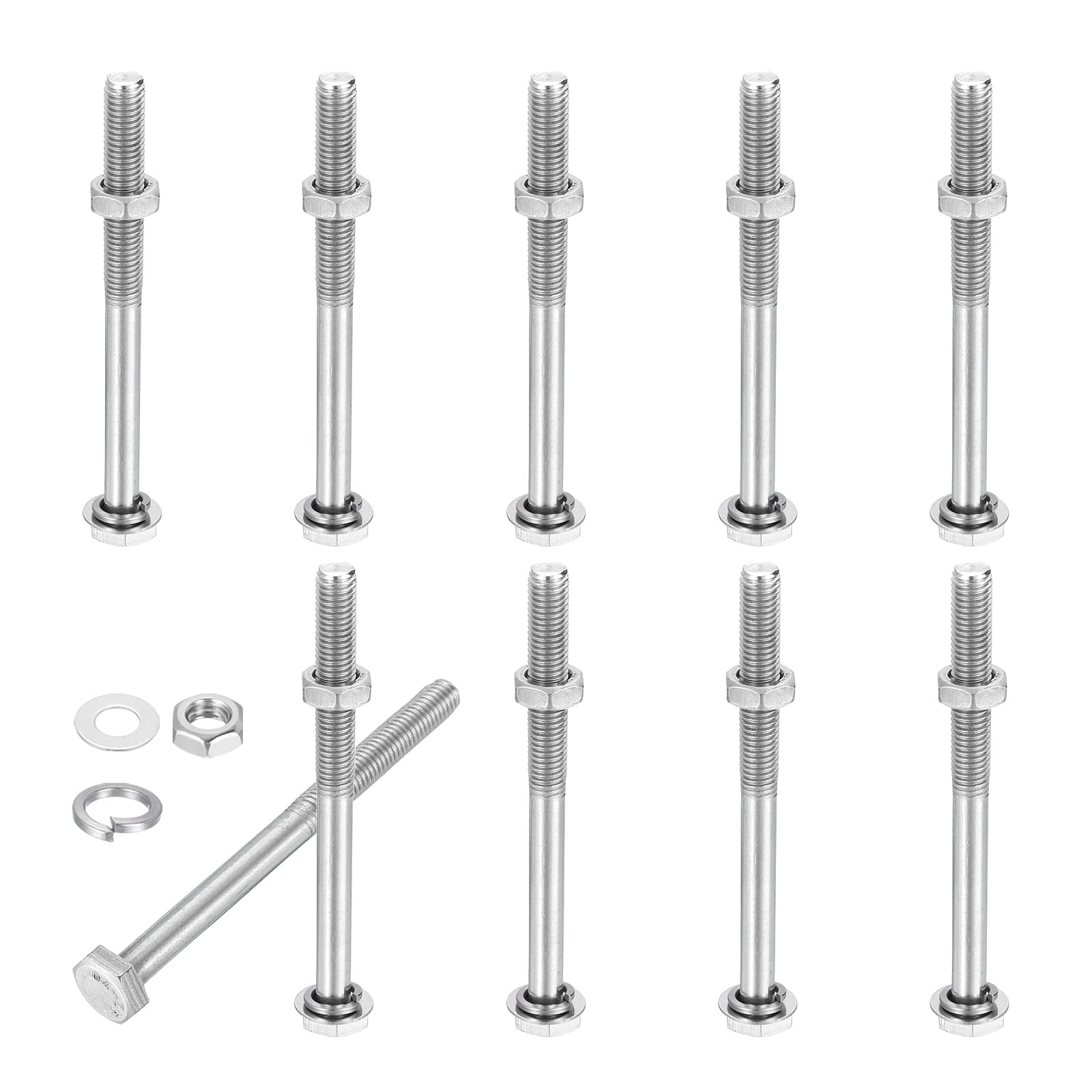 Uxcell M10x100mm Hex Bolt with Nuts Washers, 10 Set Stainless Steel Hex ...