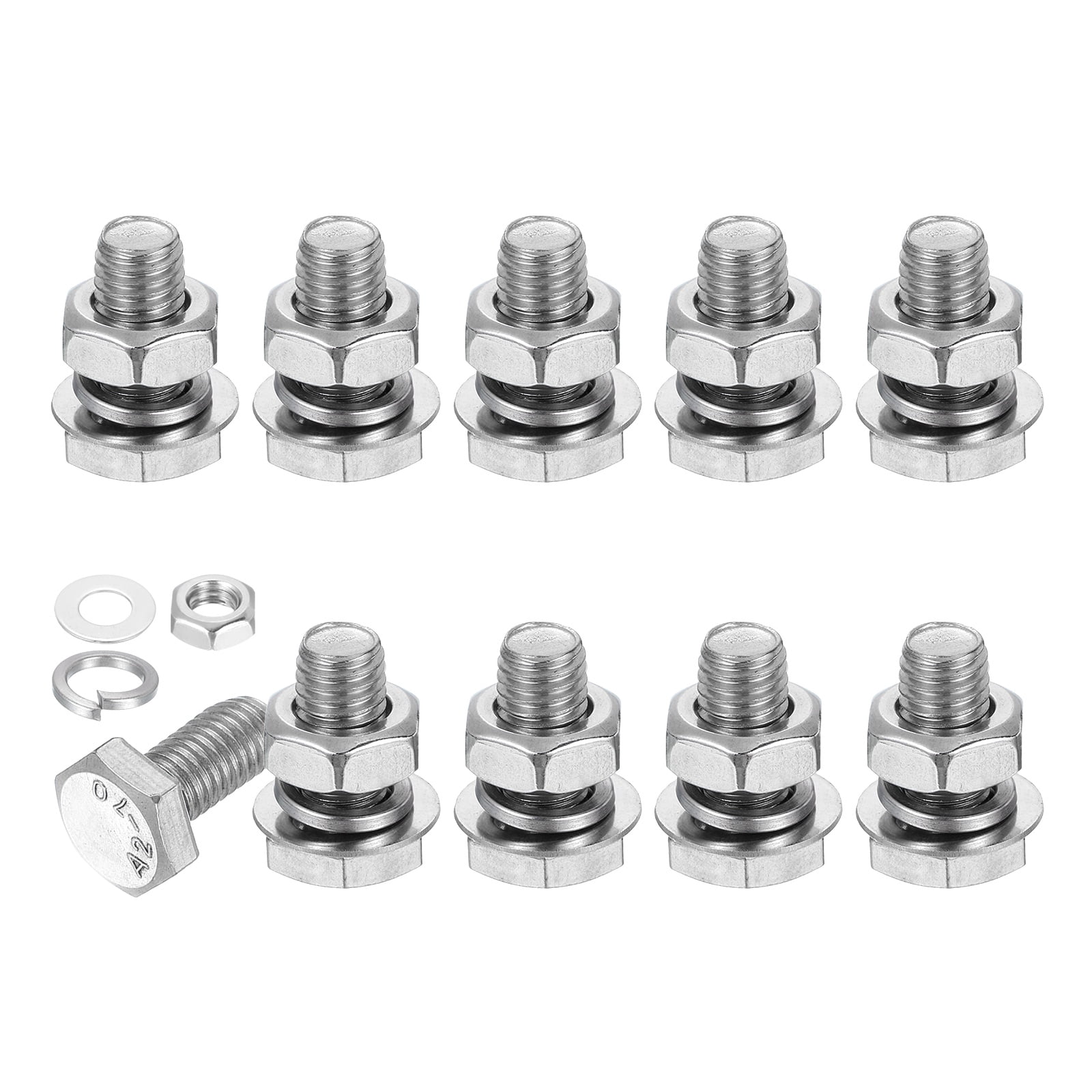 Uxcell M10x25mm Hex Bolt with Nuts Washers, 10 Set Stainless Steel Hex ...