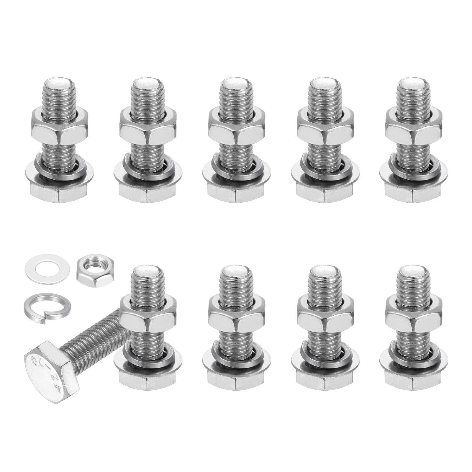 Uxcell M10x30mm Hex Bolt with Nuts Washers, 10 Set Stainless Steel Hex ...