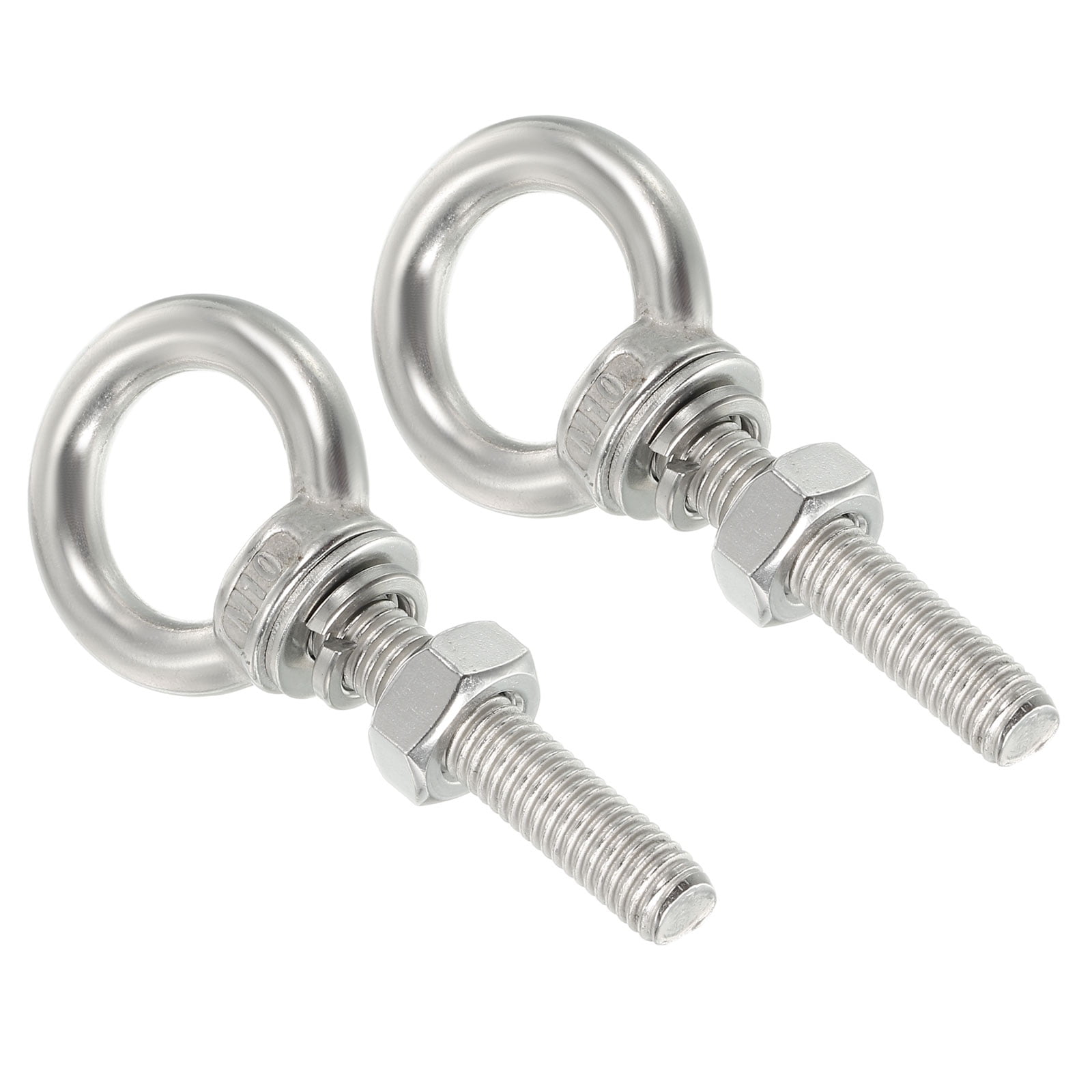 Uxcell M10x50 3/8"x2" Stainless Steel Eye Bolts Threaded Screw Eyebolt ...