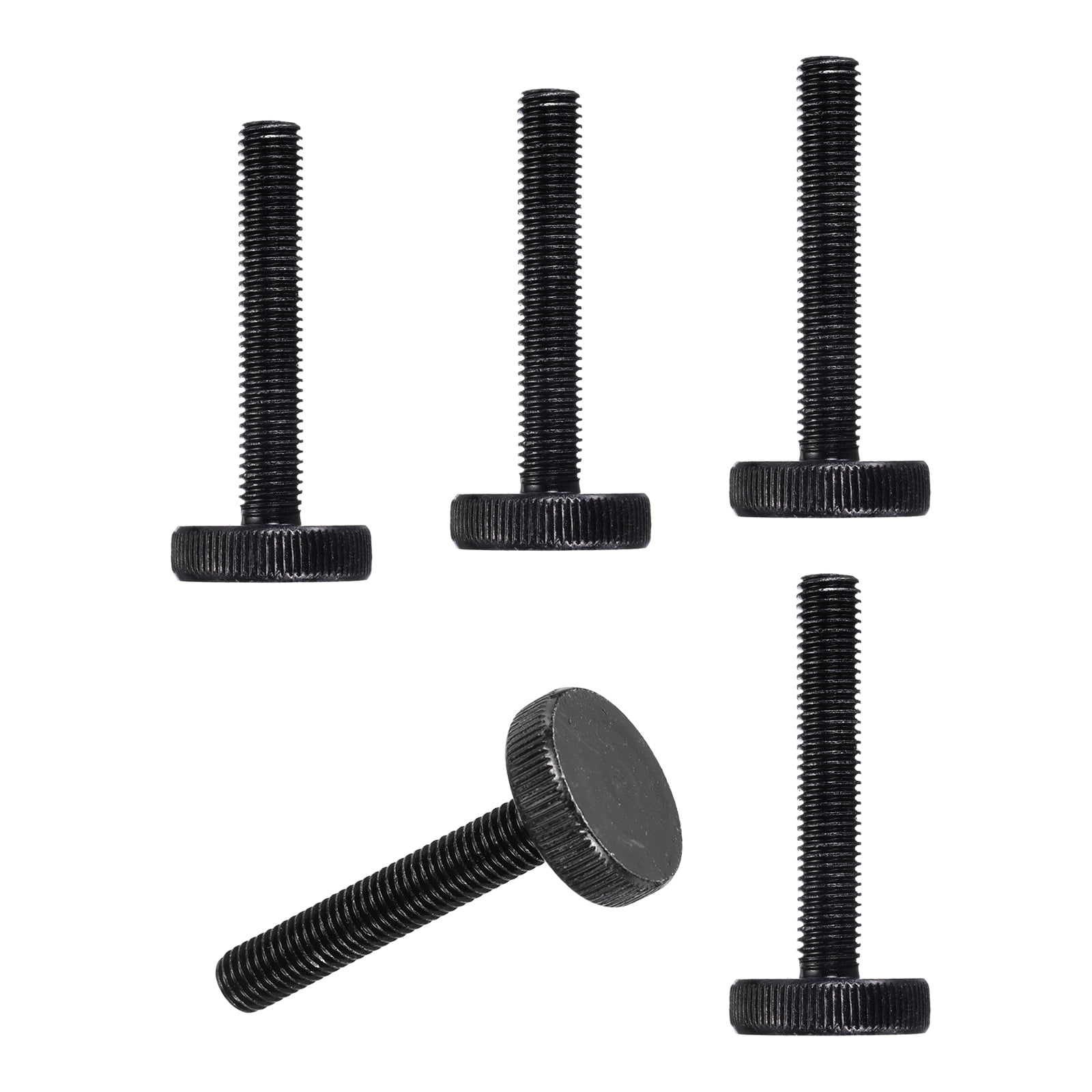 Uxcell M10x60mm Knurled Thumb Screws, Black Steel Flat Head Thumb Screws Zinc Plated Metric ...