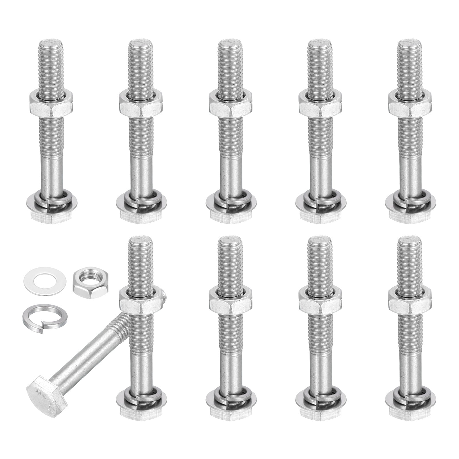Uxcell M10x70mm Hex Bolt with Nuts Washers, 10 Set Stainless Steel Hex ...