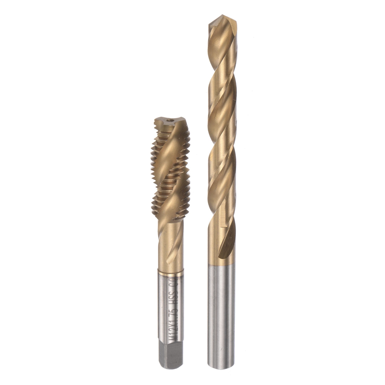 Uxcell M12 x 1.75 Spiral Flute Tap 10mm Drill Bit Set Cobalt High Speed ...