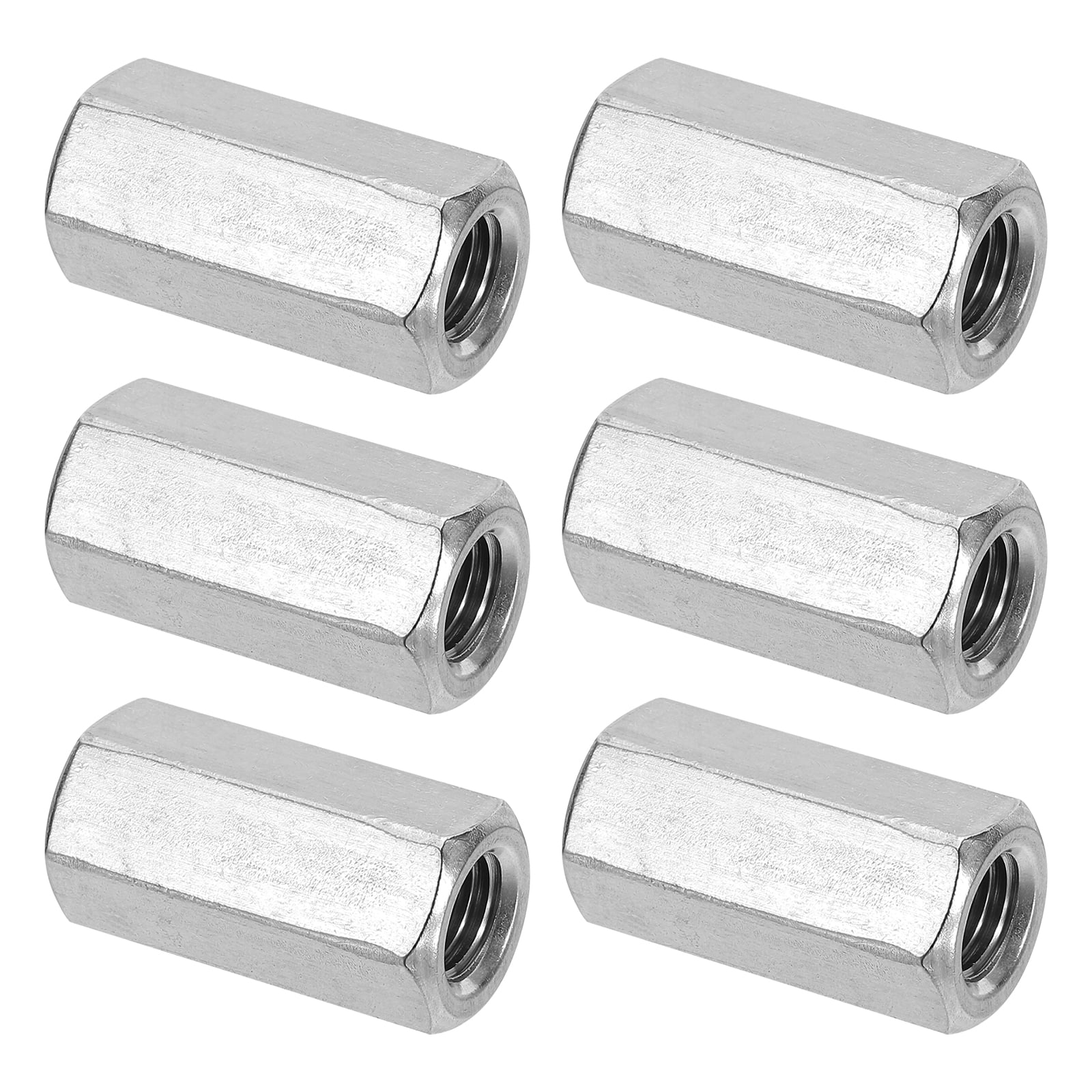 Uxcell M12x1.75mm Stainless Steel Hex Coupling Nuts, 6pcs 40mm Threaded ...