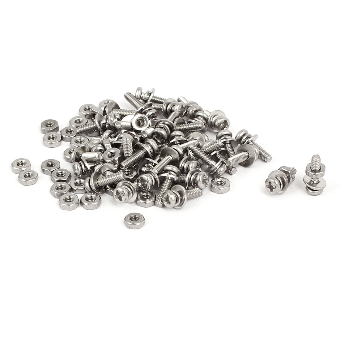 Uxcell M2 x 8mm 304 Stainless Steel Pan Head Screws Nuts w Washers (40 Sets) - Walmart.com