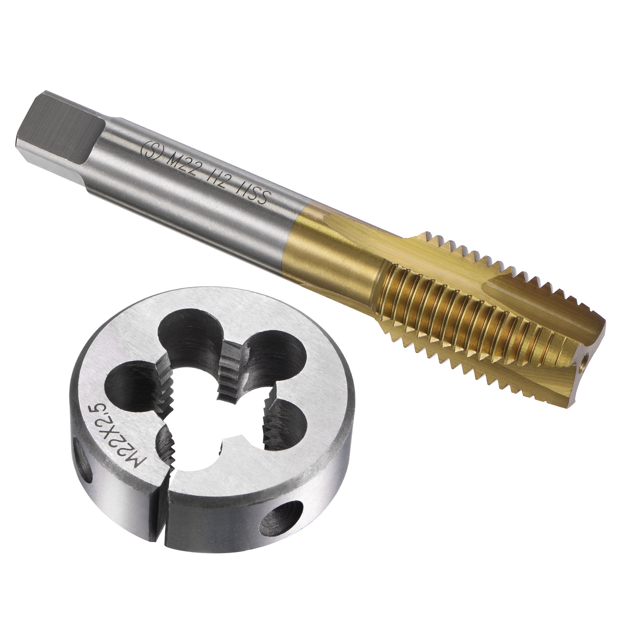 Uxcell M22 x 2.5 Titanium Plated Spiral Point Thread Tap Round Die Tap ...