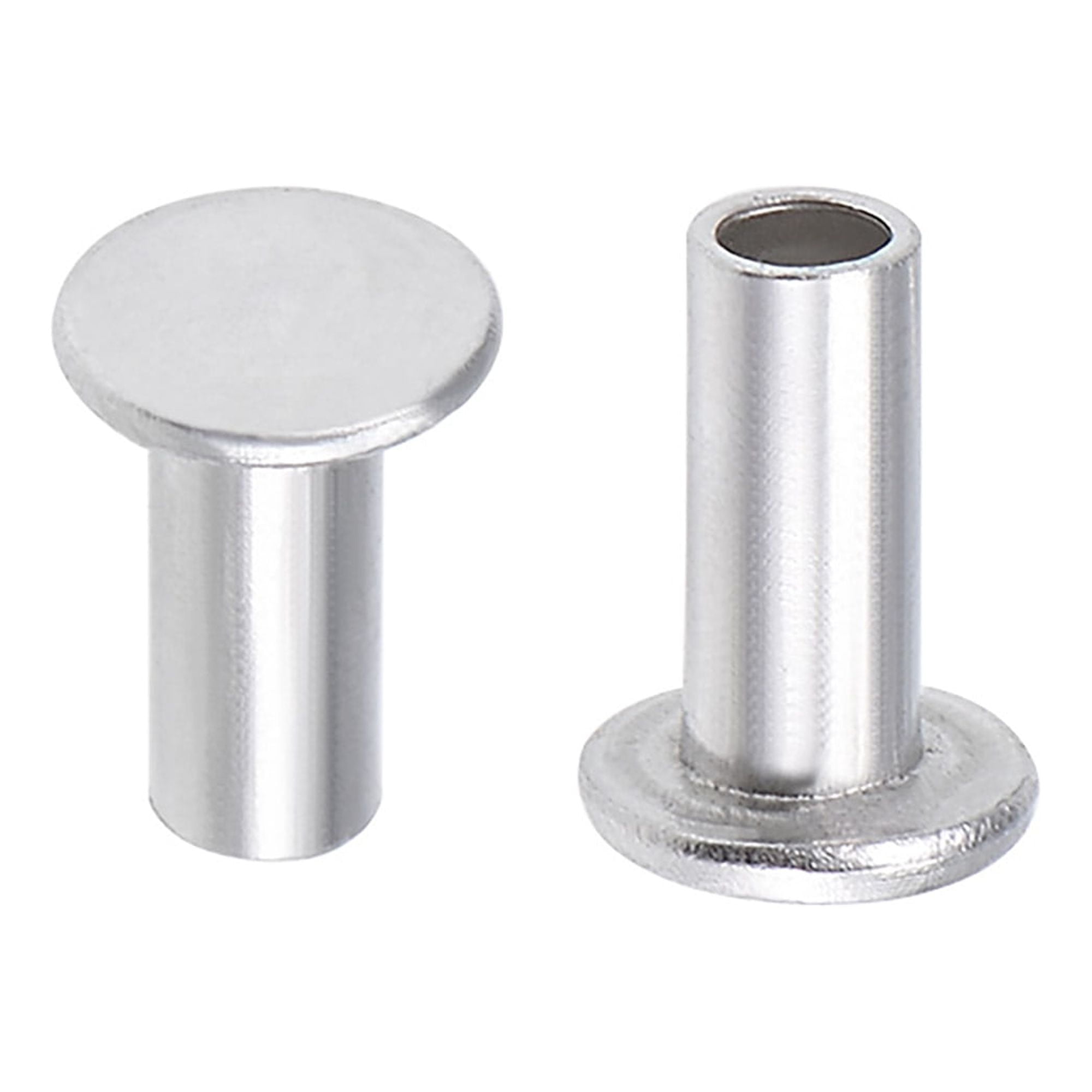 Uxcell M3 x 0.28'' Flat Head Semi-Tubular Rivets Aluminum Silver Tone ...