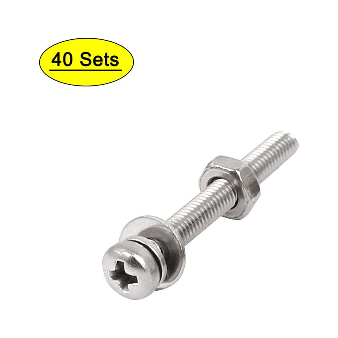 Uxcell M3 x 25mm 304 Stainless Steel Pan Head Screws Nuts w Washers (40 ...