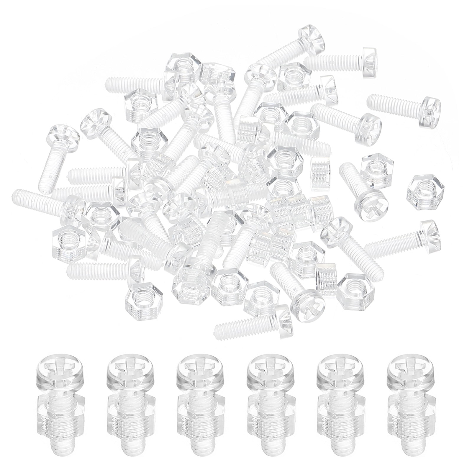 Uxcell M3x10mm Clear Acrylic Screws and Hex Nuts Kit, PC Plastic Phillips Round Head Bolts ...