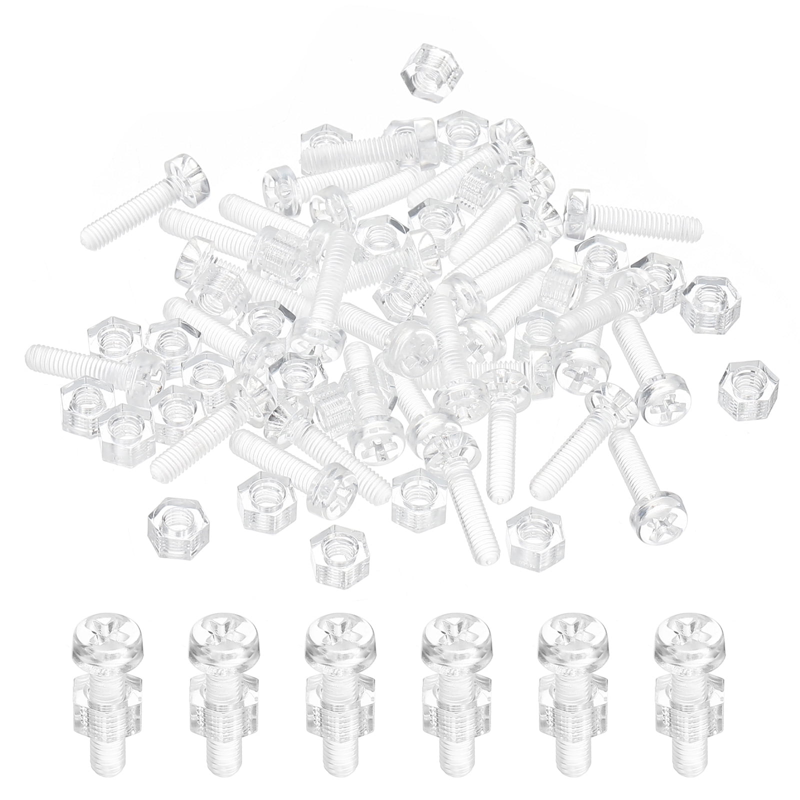 Uxcell M3x12mm Clear Acrylic Screws and Hex Nuts Kit, PC Plastic ...
