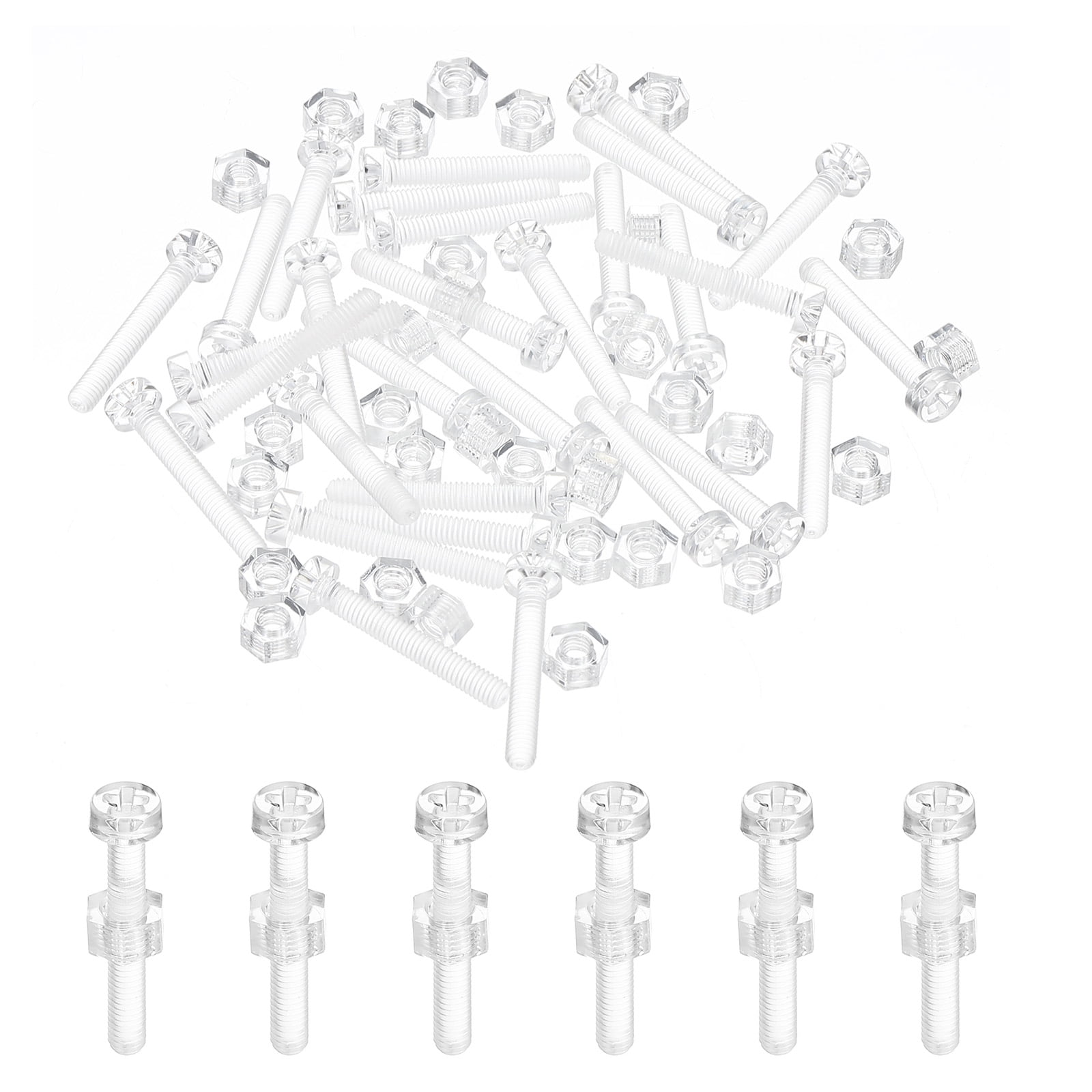 Uxcell M3x20mm Clear Acrylic Screws and Hex Nuts Kit, PC Plastic ...