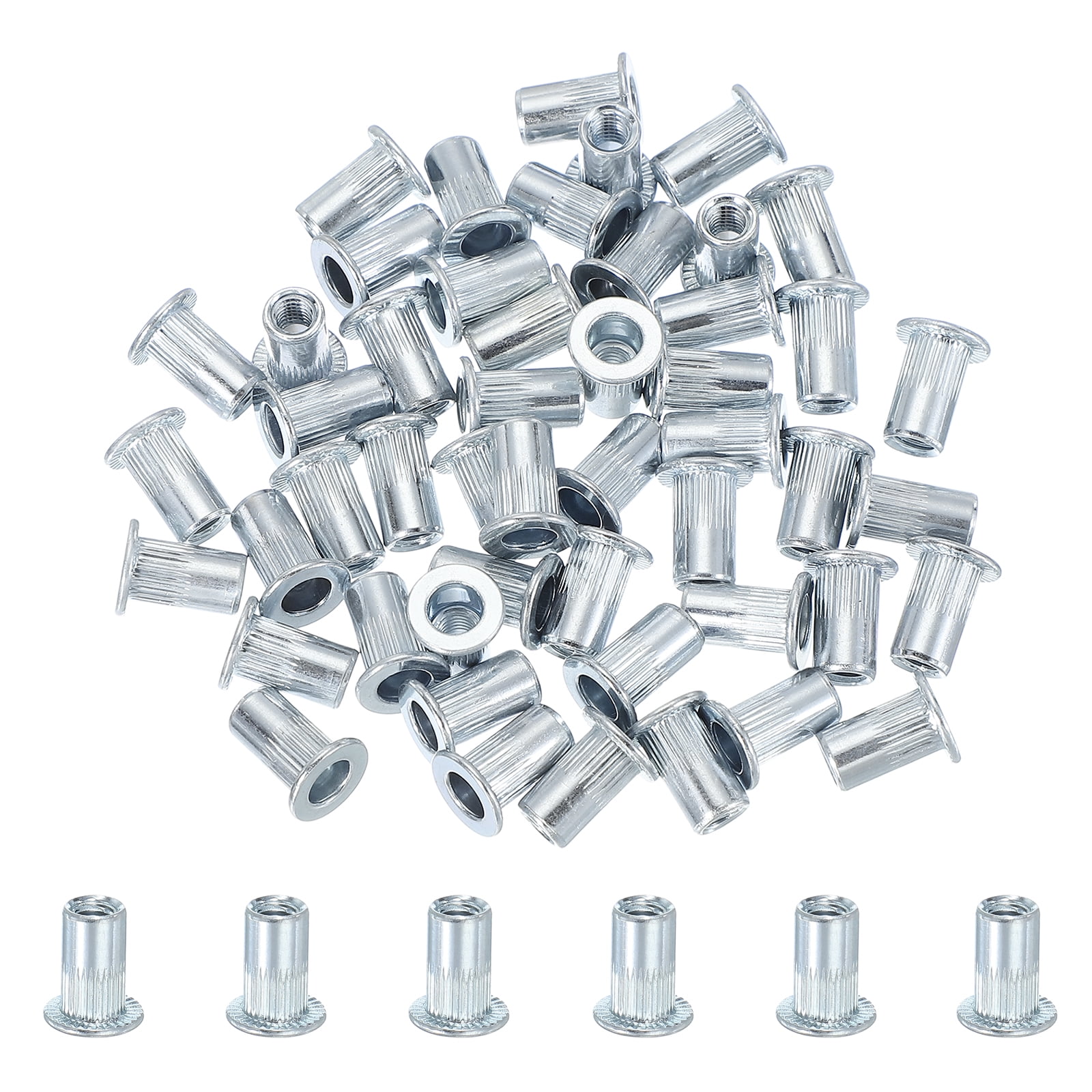 Uxcell M4 Rivet Nuts, 50 Pcs Blue White Zinc Plating Knurled Flat Head ...