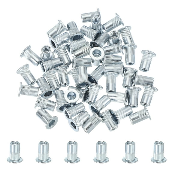 Uxcell M4 Rivet Nuts, 50 Pcs Blue White Zinc Plating Knurled Flat Head ...